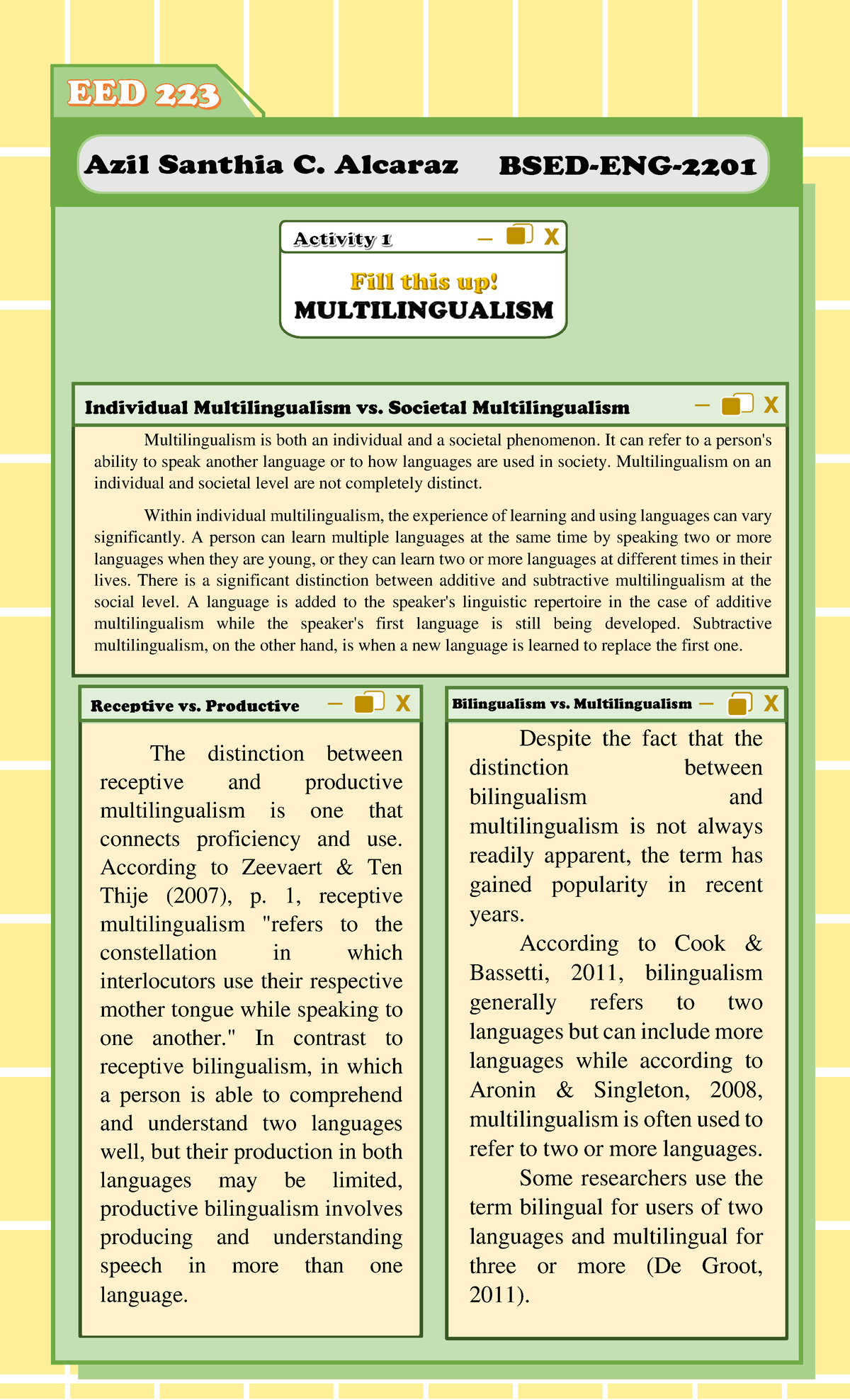 Activity-1 - It is an activity about multilingualism. - Azil Santhia C ...