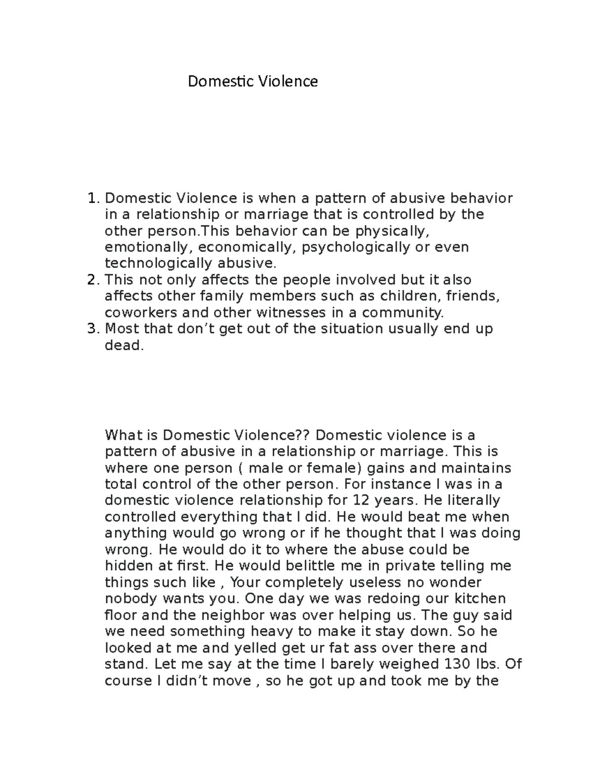 Domestic Violence - Domestic Violence Domestic Violence is when a ...