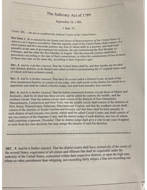 Judiciary act part ii - different sections of act of 1789 - PSC 320 ...