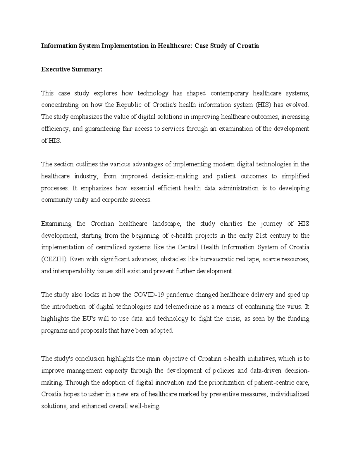 CASE- Study - lesson - Information System Implementation in Healthcare ...