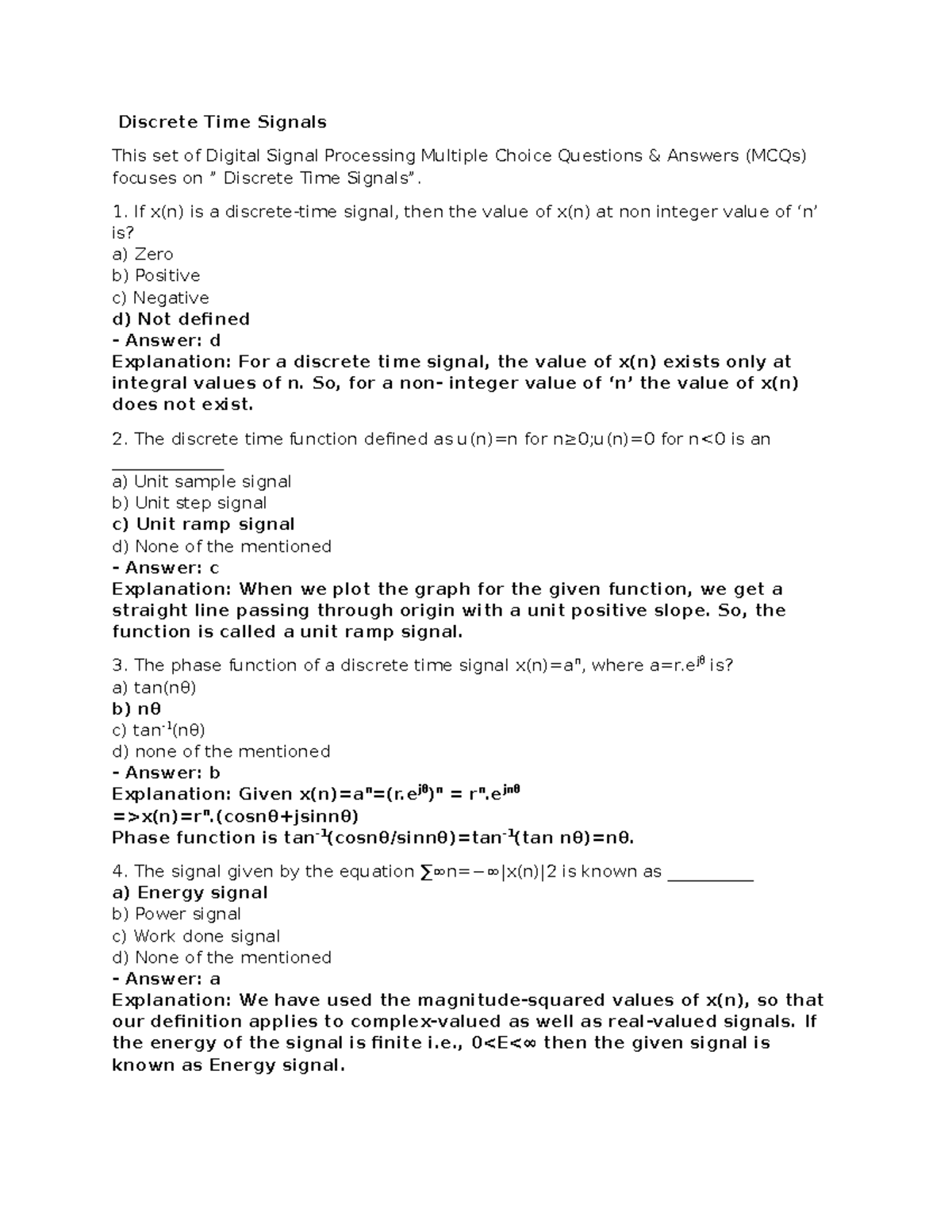 Discrete-Time-Signals - Discrete Time Signals This set of Digital ...