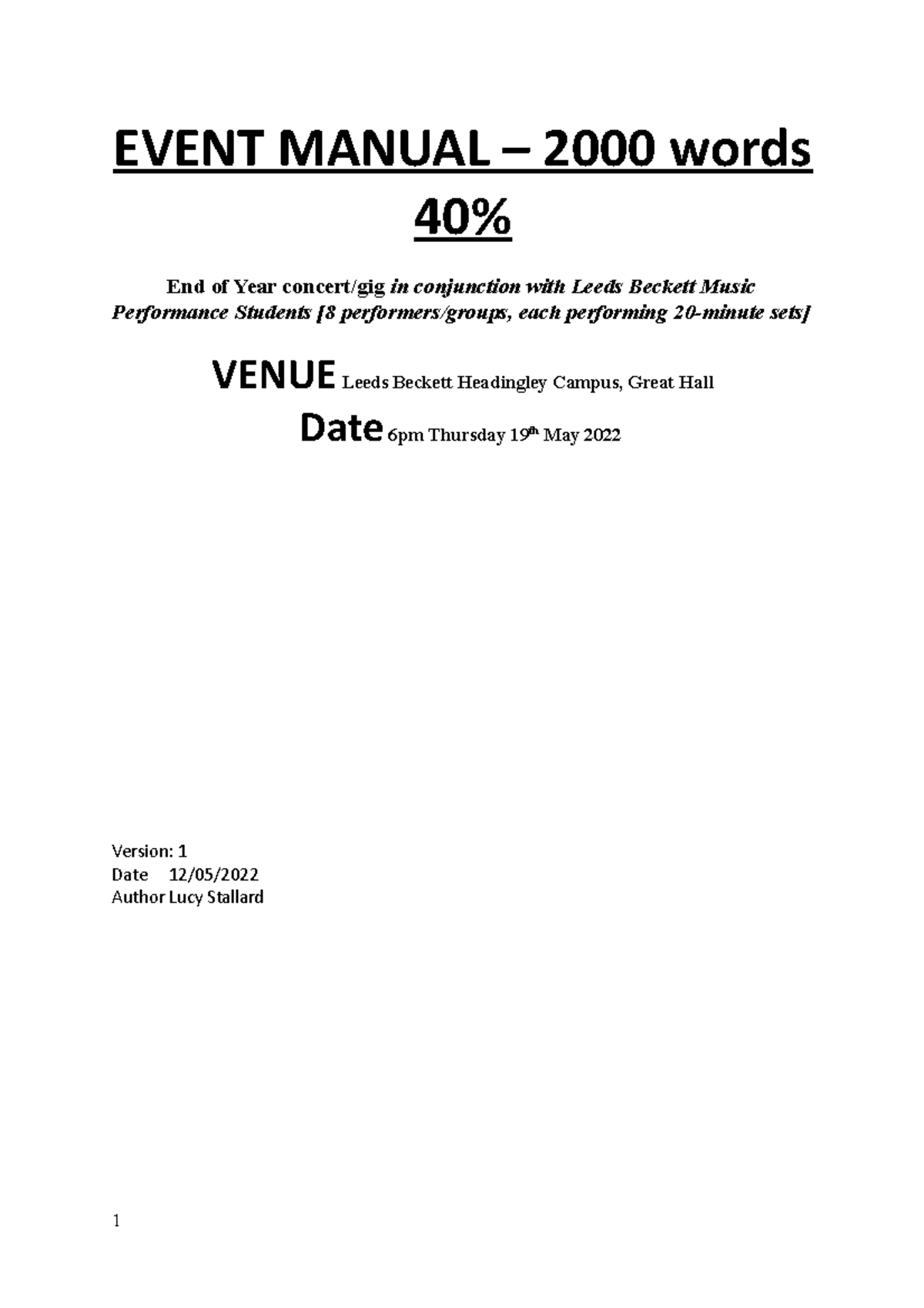 PEP2 event manual - EVENT MANUAL – 2000 words 40% End of Year concert ...