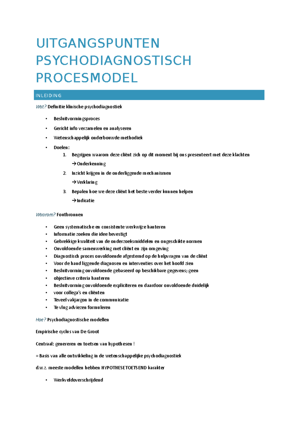 Uitgangspunten psychodiagnostische procesmodel - UITGANGSPUNTEN PSYCHODIAGNOSTISCH PROCESMODEL ...