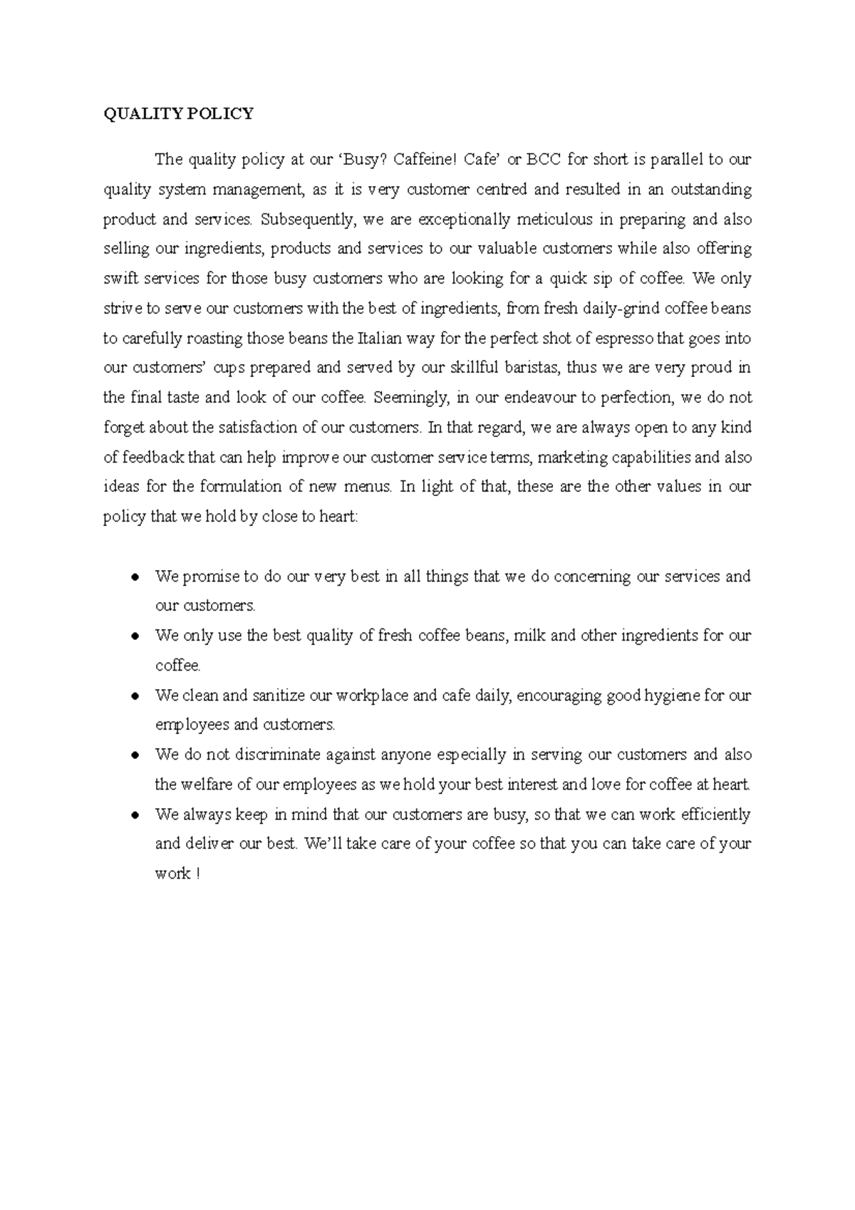 Quality Policy and Scope - QUALITY POLICY The quality policy at our ...