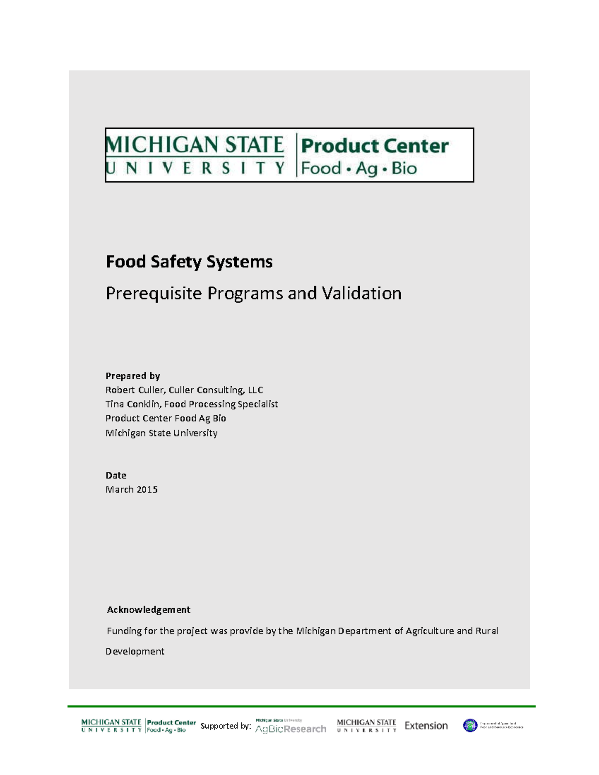 Food Safety Systems - Prerequisite Programs and Validation - Supported ...