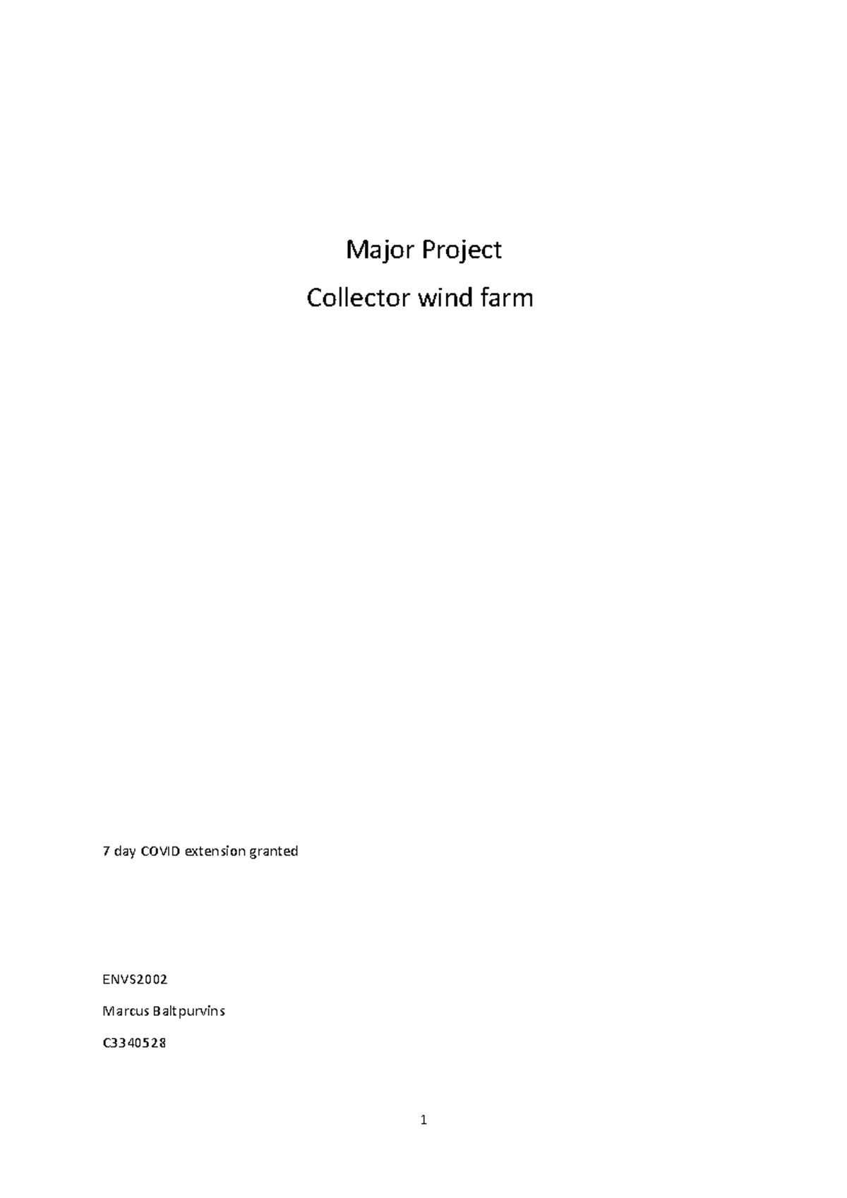 Major project ENVS2002 - Major Project Collector wind farm 7 day COVID ...
