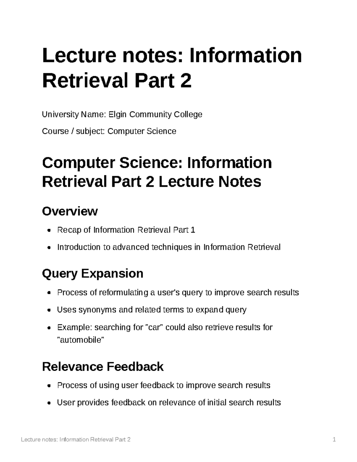 Lecture Notes Information Retrieval Part 2 Lecture Notes Information Retrieval Part 2 1209