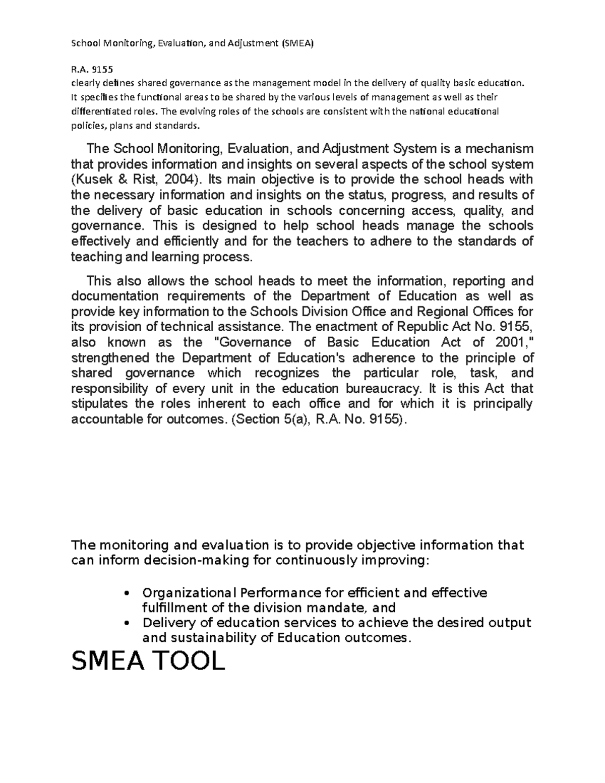 SMEA DOCS - READINGS - School Monitoring, Evaluation, and Adjustment ...