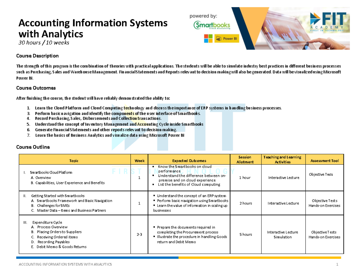 AIS with Analytics - Course Outline (ERP PBI) - ACCOUNTING INFORMATION SYSTEMS WITH ANALYTICS 1 ...