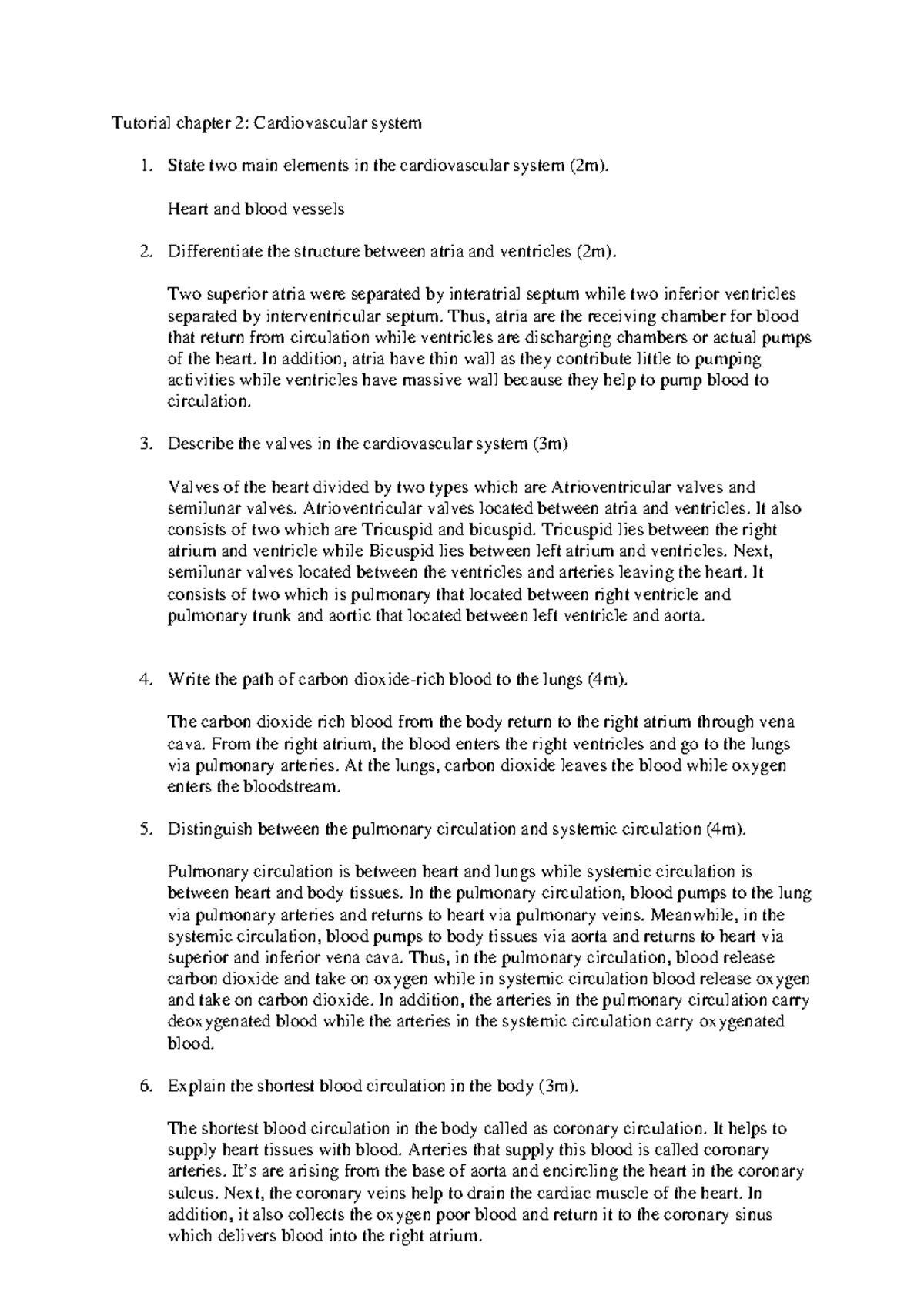 Tutorial chapter 2 subjectives - Tutorial chapter 2: Cardiovascular ...