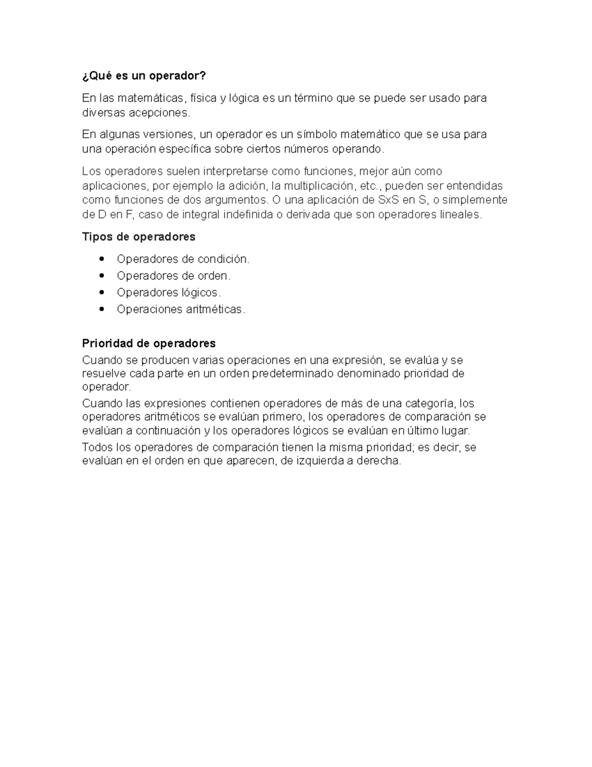 Qué es un operador, tipos de operadores y prioridad de operadores ...