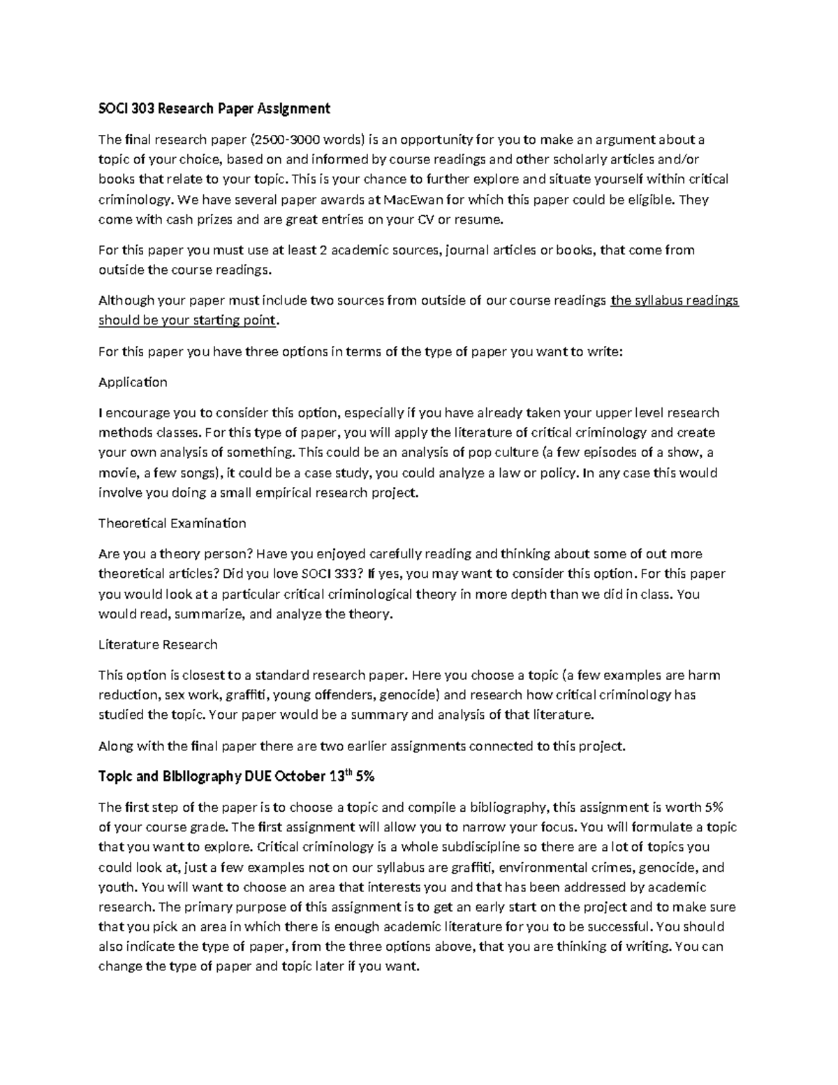 SOCI 303 Research Paper Assignment - SOCI 303 Research Paper Assignment ...