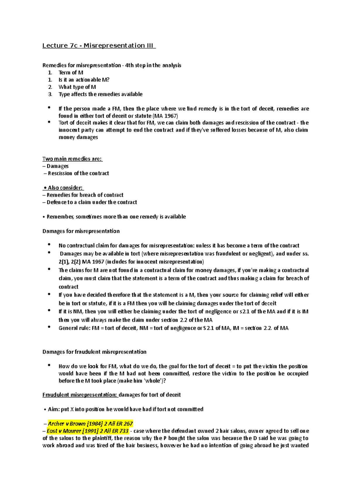 Lecture 7c - Misrepresentation III - Lecture 7c - Misrepresentation III ...