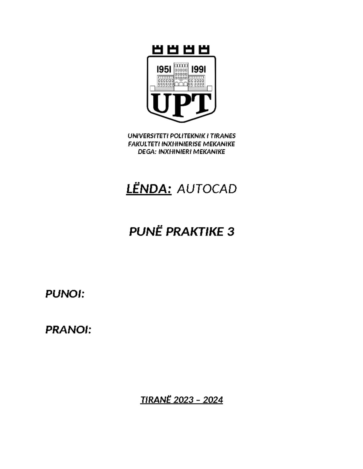 AutoCad PUNË PRAKTIKE 3.26 - Inxhinieri Mekanike - UNIVERSITETI ...