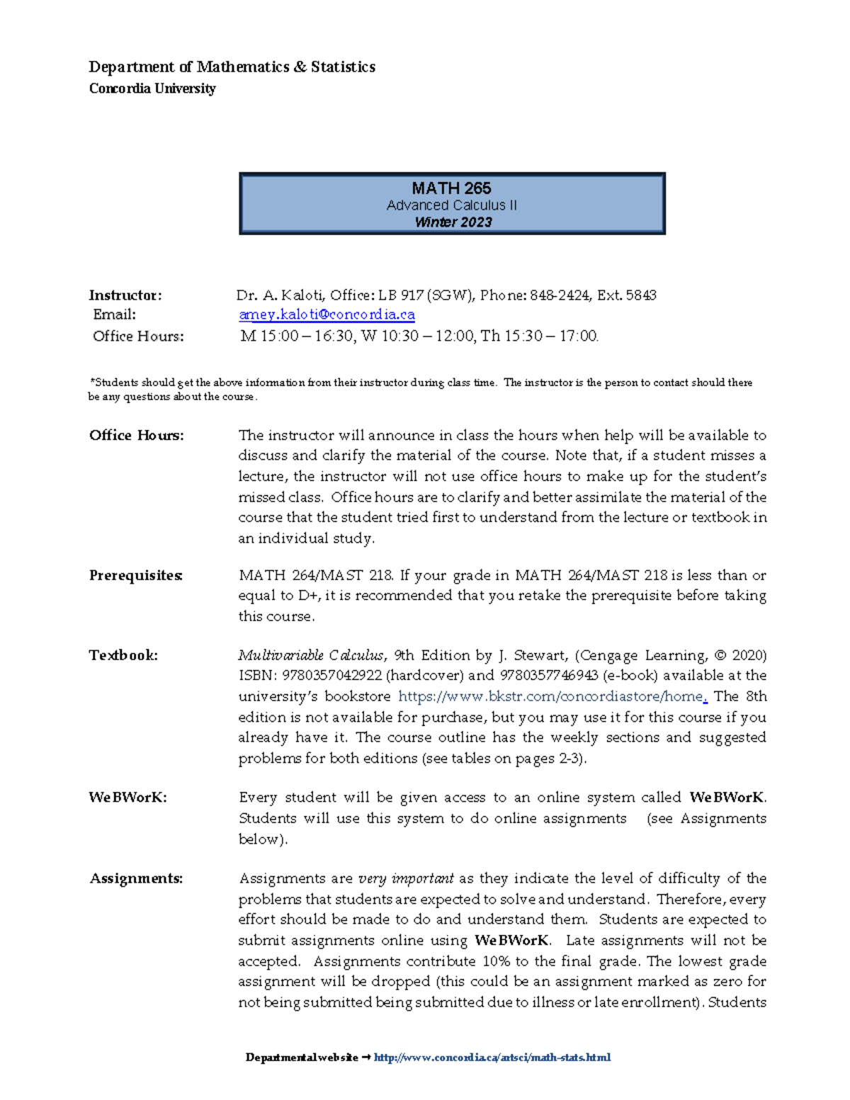 MATH265 Outline - Departmental website concordia/artsci/math-stats.html ...