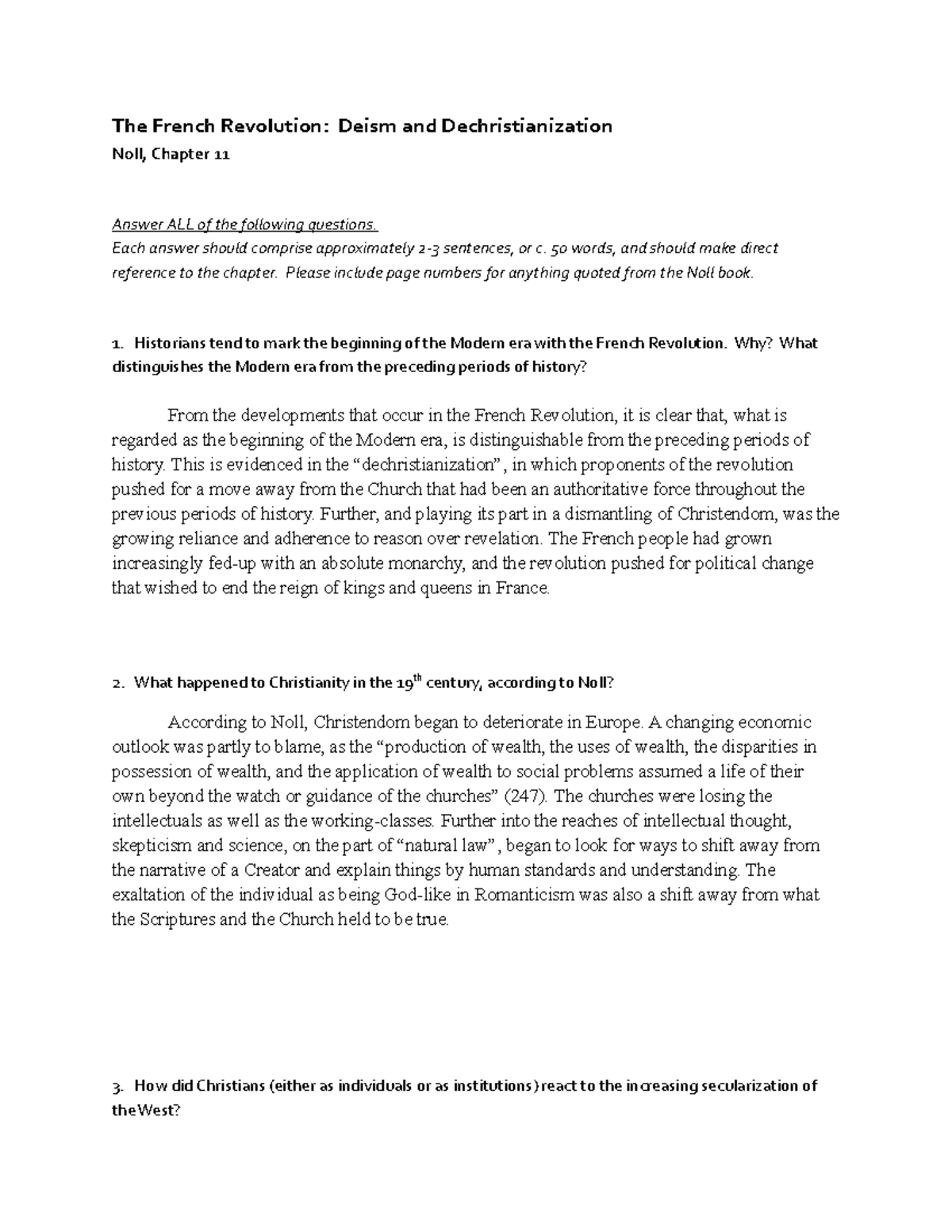 Noll Chap11 - Summary Turning Points - The French Revolution: Deism and ...