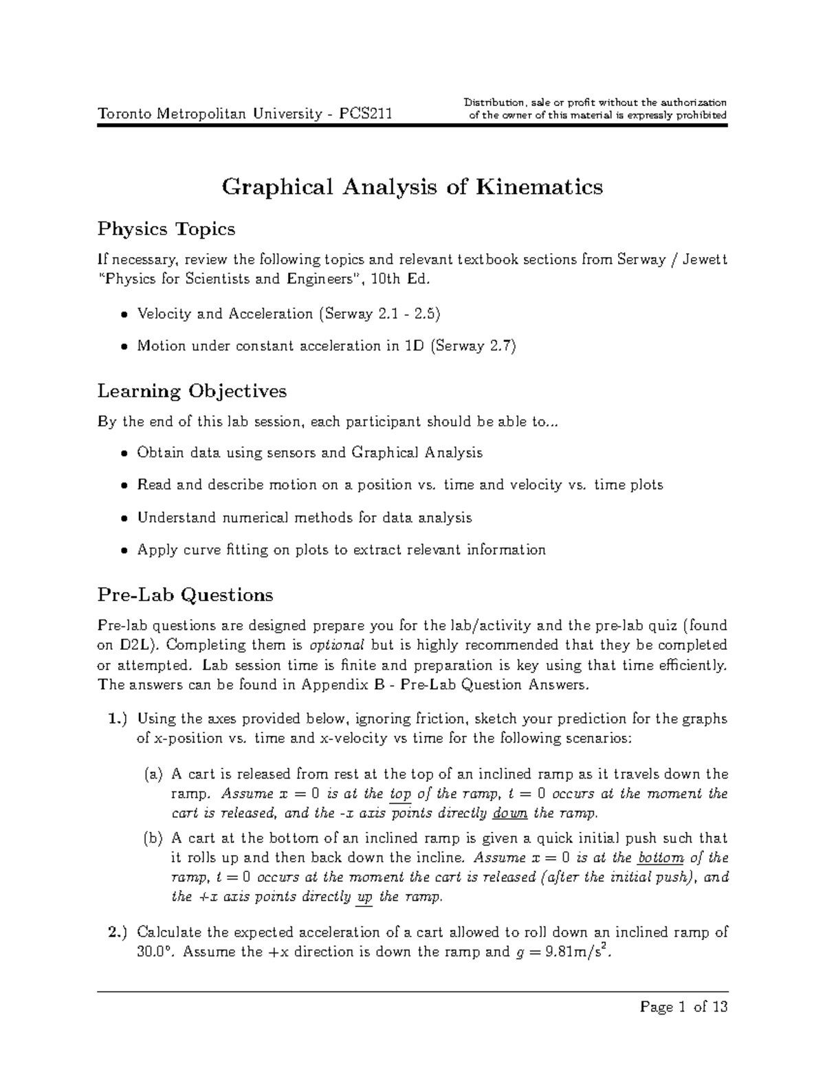Kinematics 211 Graphical R1 - Toronto Metropolitan University - PCS of ...