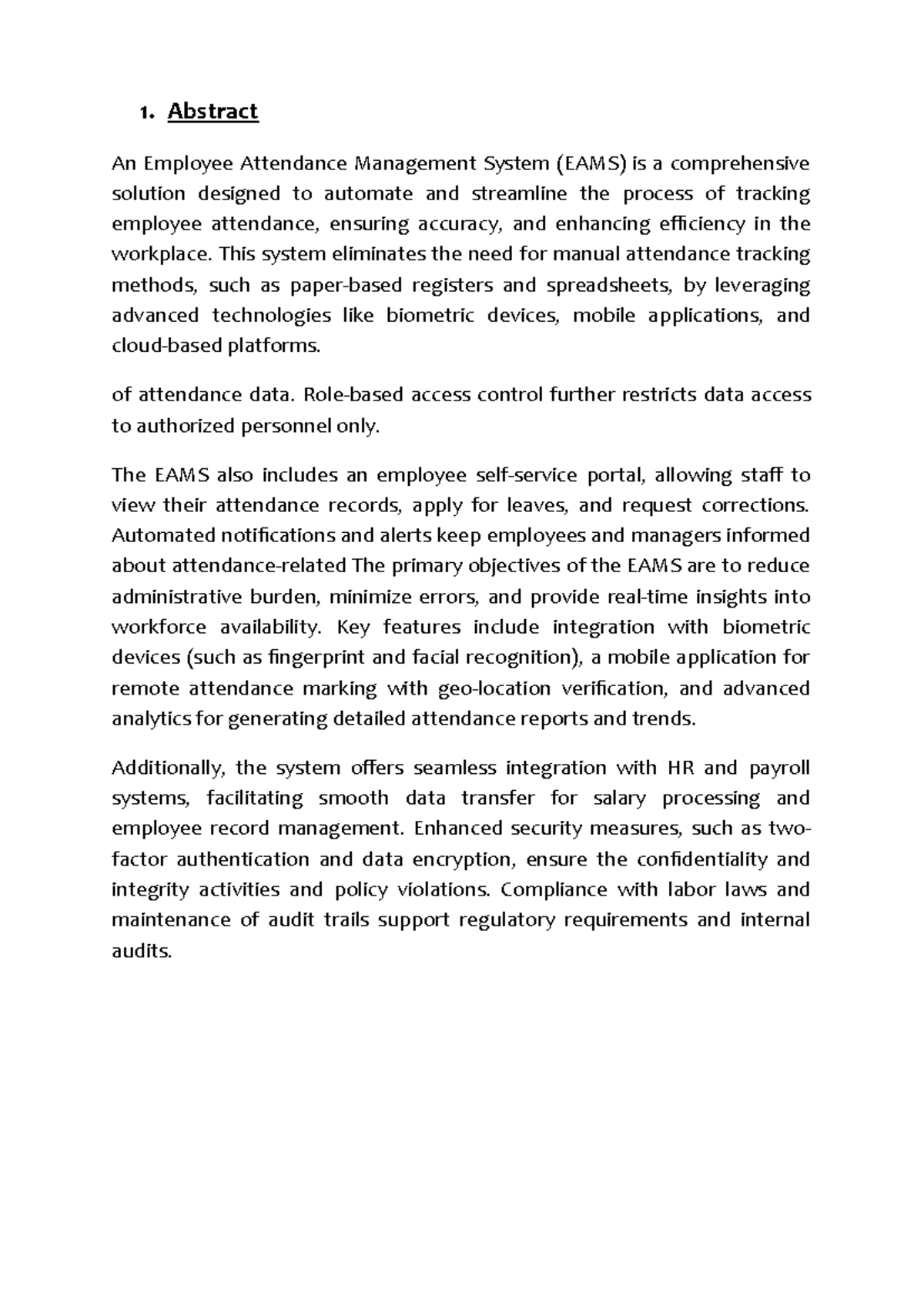 Mydoc - none - 1. Abstract An Employee Attendance Management System ...