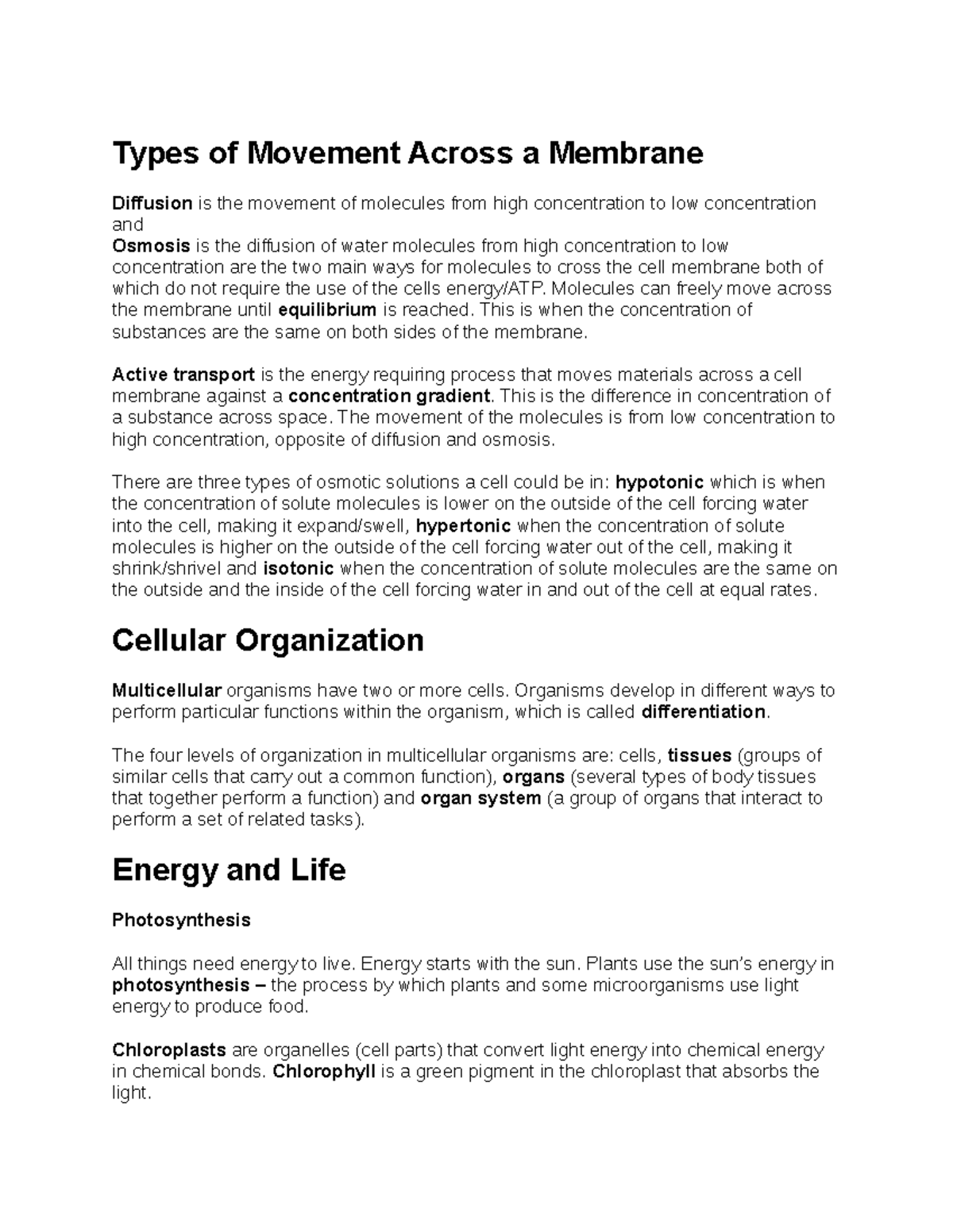 Types of Movement Across a Membrane - Types of Movement Across a ...