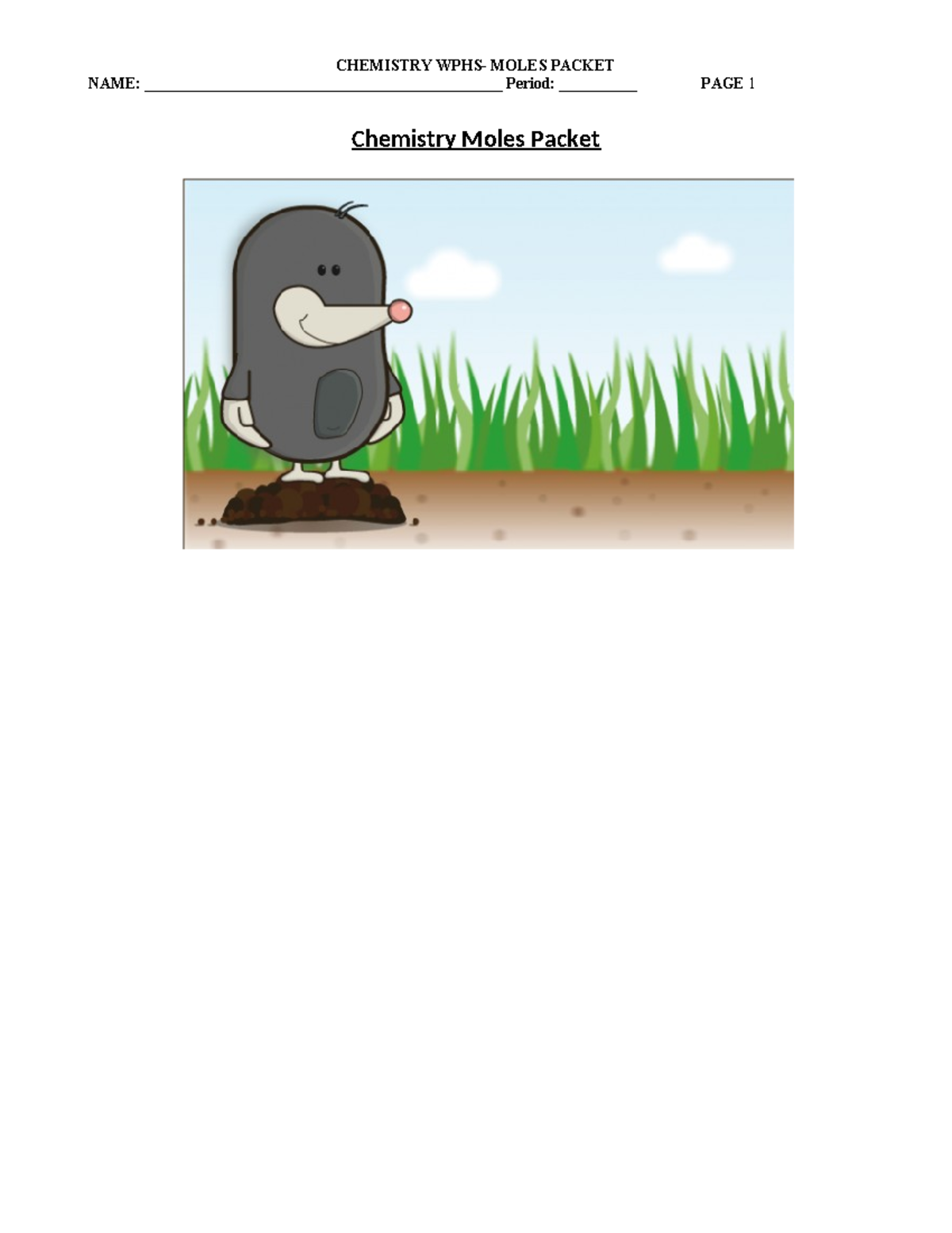 Mole packet - NAME ...
