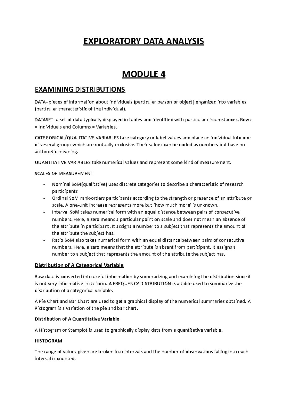 Wk 1 Stats - OLI notes. - EXPLORATORY DATA ANALYSIS MODULE 4 EXAMINING ...