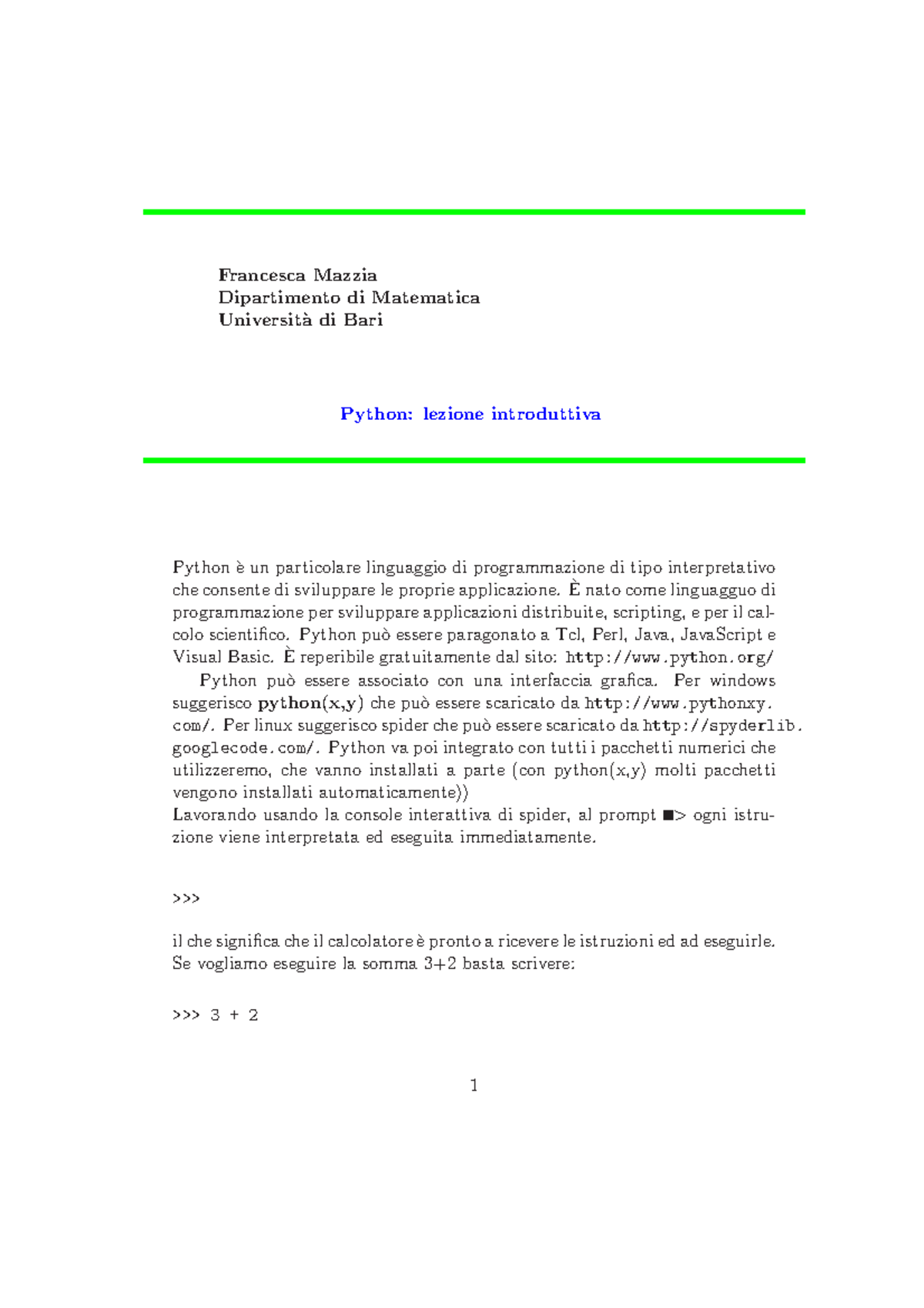 Appunti - Python - Calcolo numerico - Francesca Mazzia Dipartimento di ...