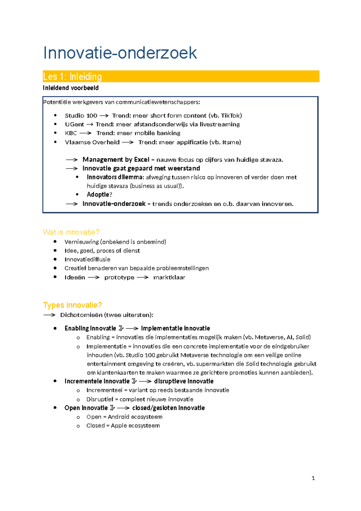 Innovatie-onderzoek-sv - 1 Innovatie-onderzoek Les 1: Inleiding ...