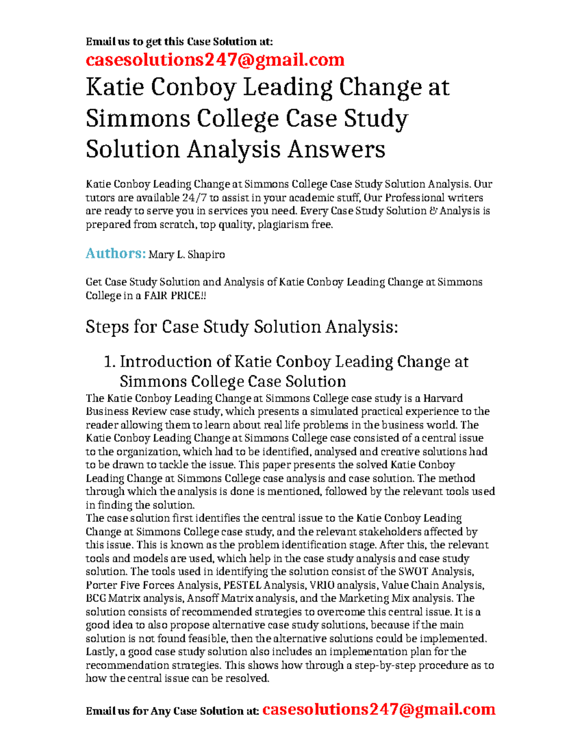 Case Solution Katie Conboy Leading Change at Simmons College ...