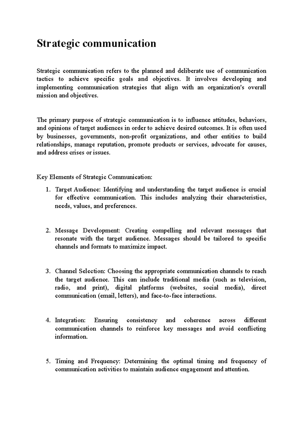 Communication - Strategic communication - Strategic communication ...