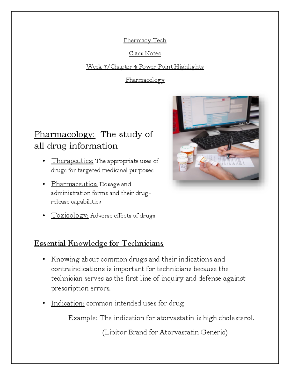 Week 7 Class Notes - Chapter 4 Pharmacology - Pharmacy Tech Class Notes ...