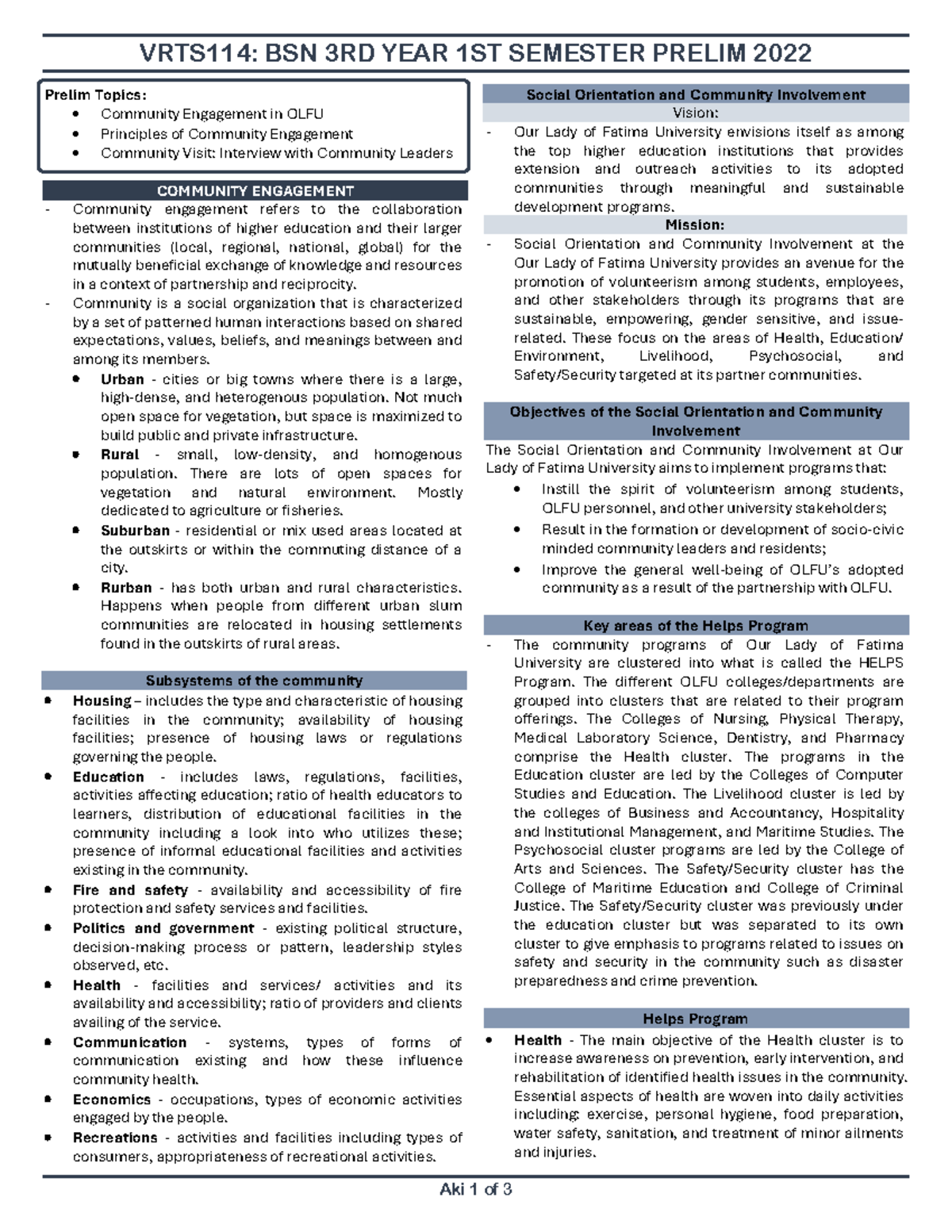 ️VRTS114- Prelim-1 - Reviewer - VRTS114: BSN 3RD YEAR 1ST SEMESTER ...