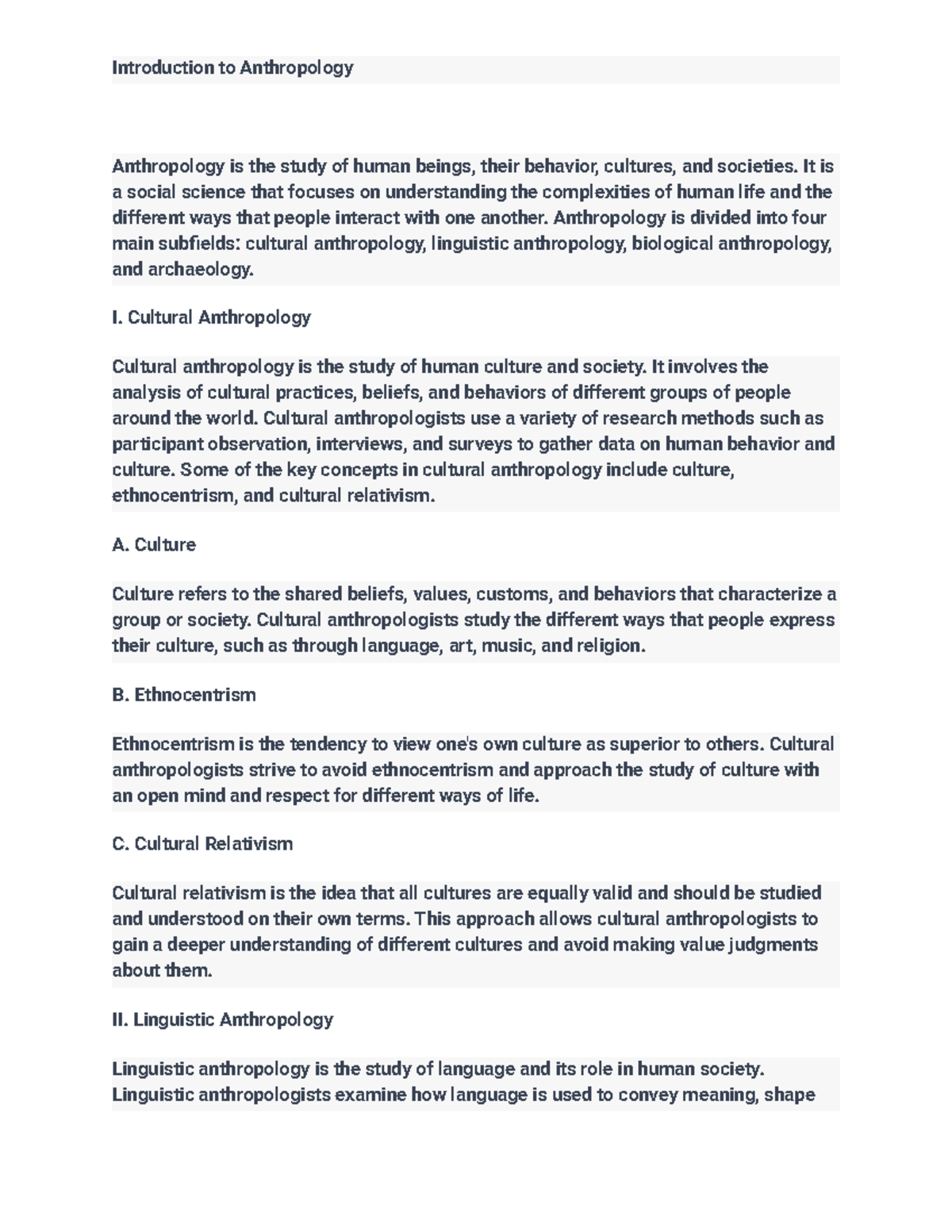 Introduction to Anthropology - Introduction to Anthropology ...