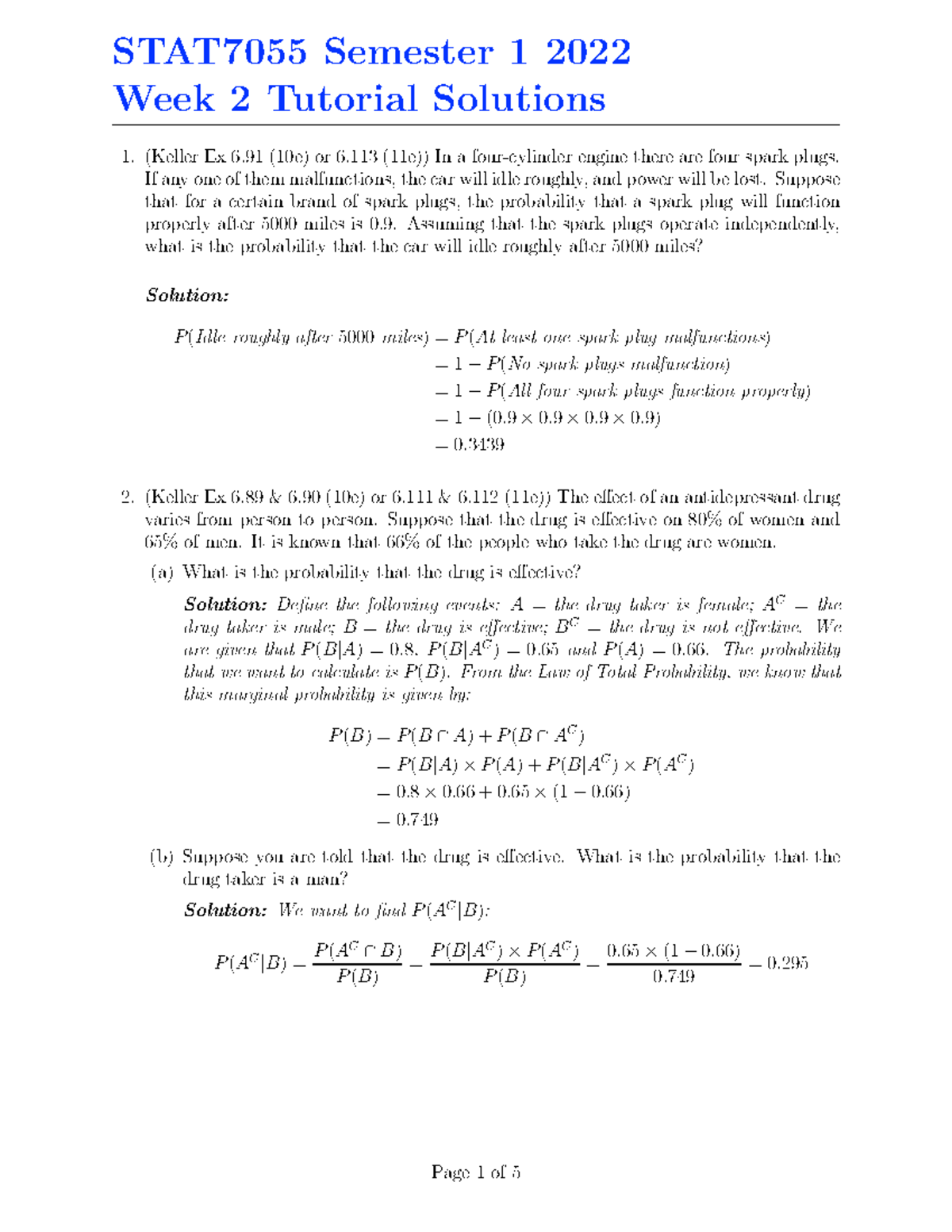 Topic-02 Probability Tut Sol - STAT7055 Semester 1 2022 Week 2 Tutorial ...