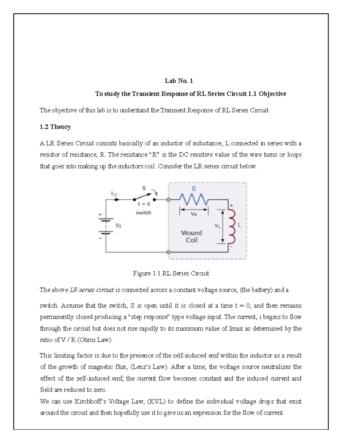 LAB NO 1 - LAB OF CIRCUIT ANALYSIS OF 3 SEMESTER - Lab No. 1 To study ...