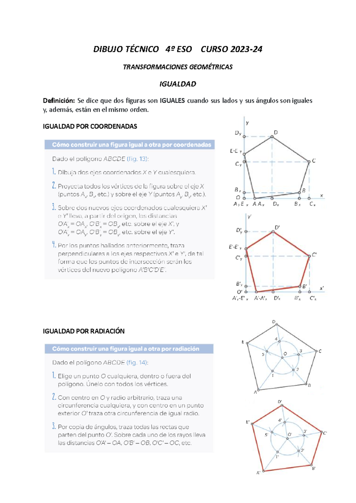 Dibujo TÉ Cnico 4º ESO Transformaciones Geomé Tricas Curso 23-24 - DIBUJO TÉCNICO 4º ESO CURSO ...