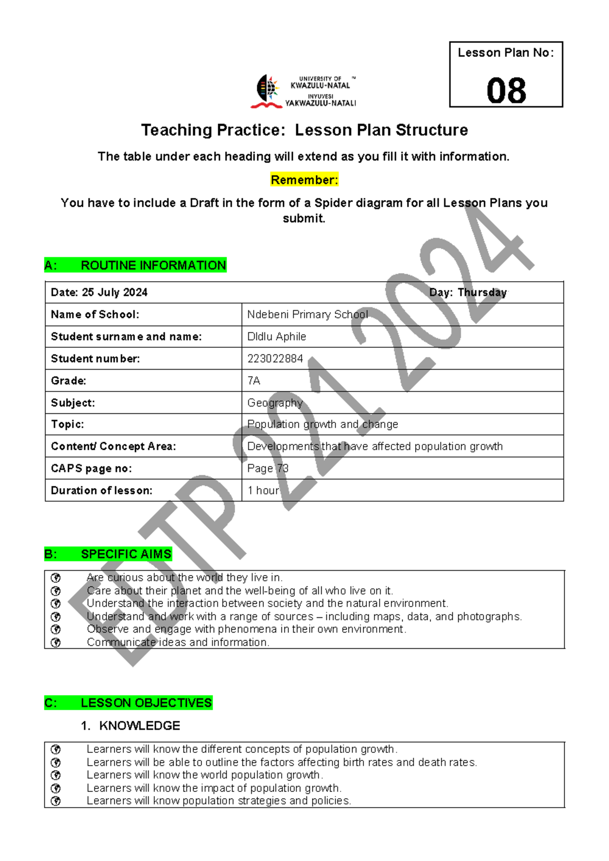 Geography 8 - lesson plan - Teaching Practice: Lesson Plan Structure ...