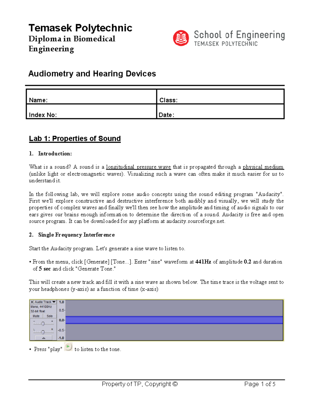 Audiometry and hearing devices Lab 1 - Physics Of Sound - Temasek ...