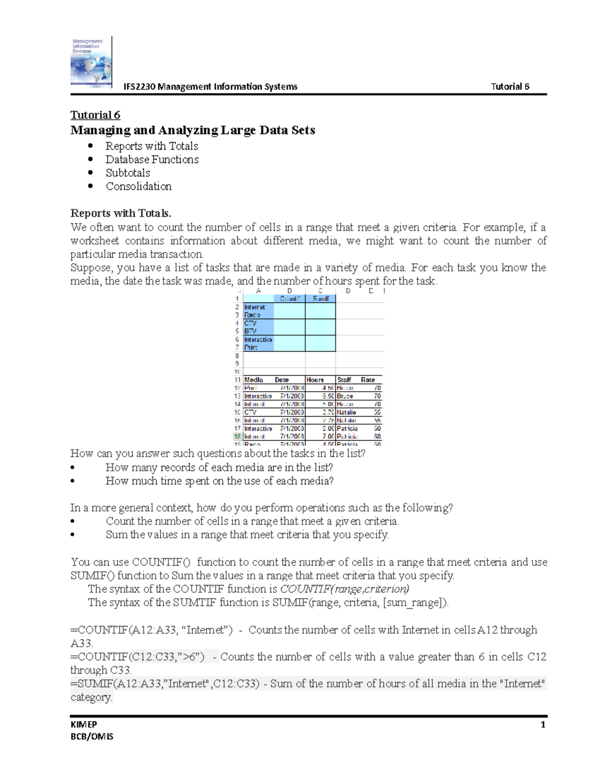 Tutorial 6 - IFS2230 Management Information Systems Tutorial 6 Tutorial ...