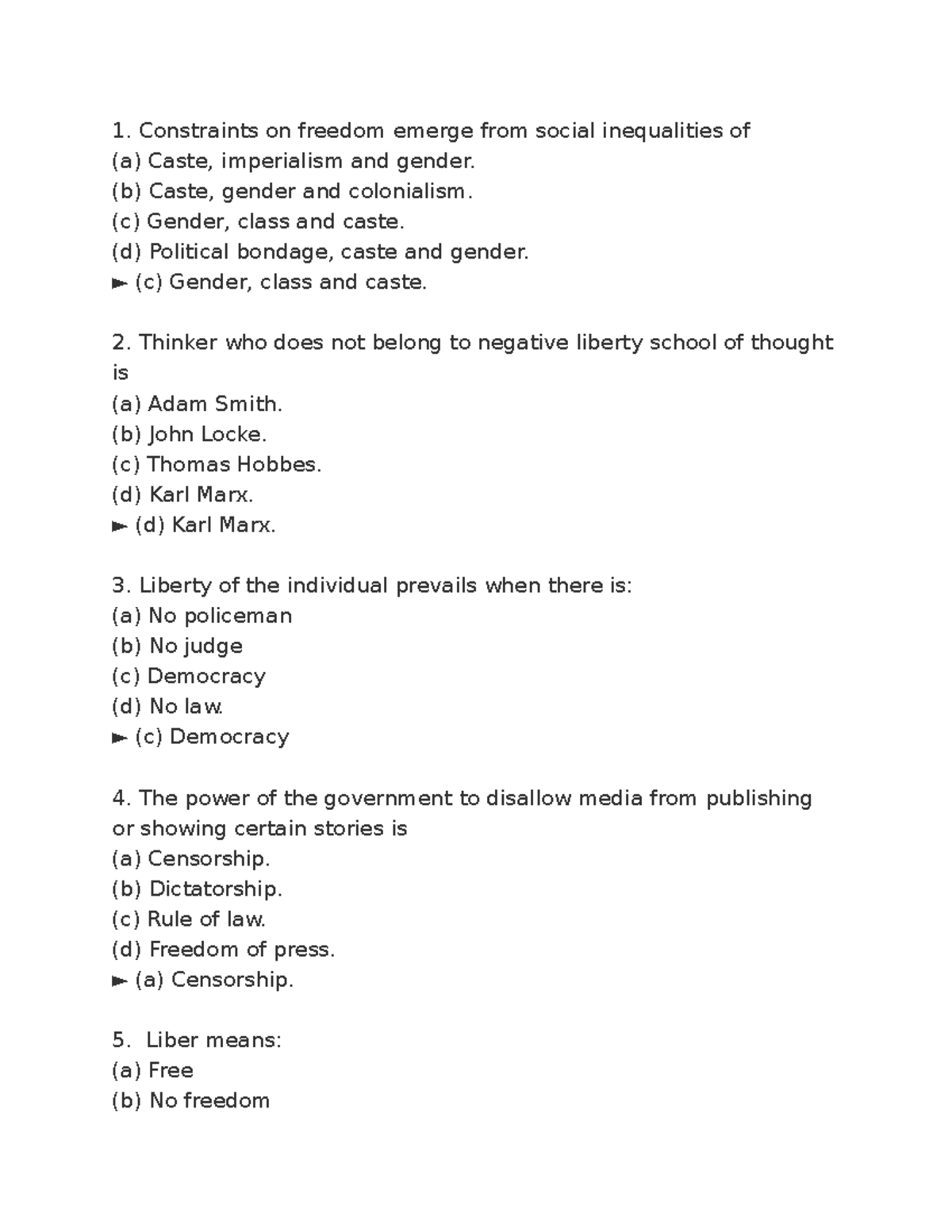 Freedom mcq - notes - Constraints on freedom emerge from social ...