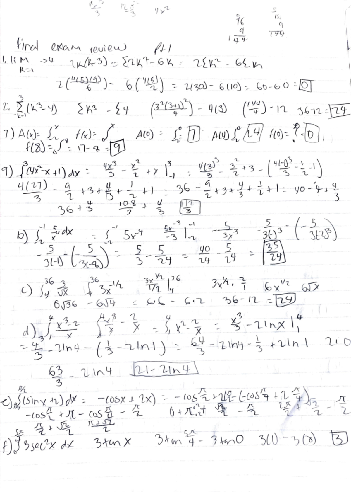 Calc 2 practice exam - &) { ; re'\ { CO f\ } f -1 -z_ 7, vL~ ~ k>O - 3 0