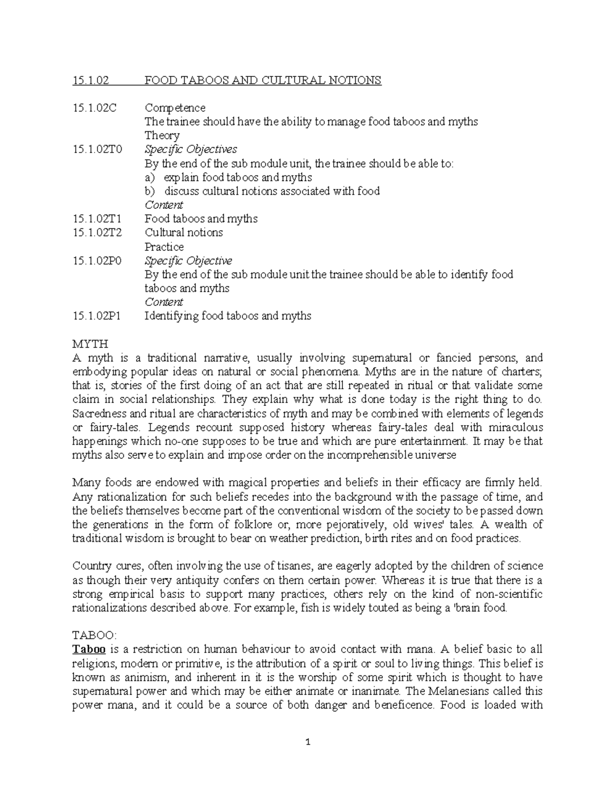 Food Taboos and Cultural notions - 15.1 FOOD TABOOS AND CULTURAL ...