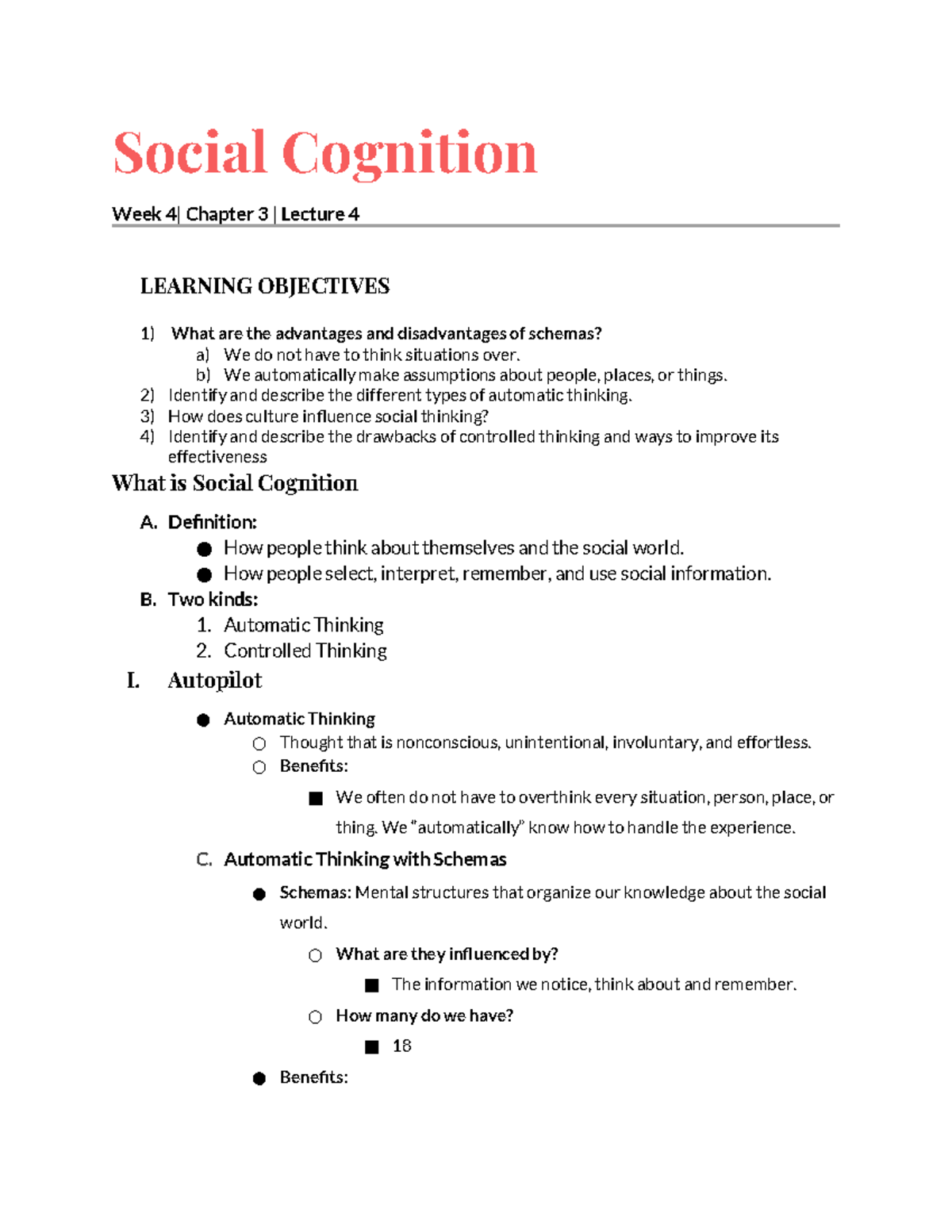 Notes Outline Social Cognition - Social Cognition Week 4| Chapter 3 ...