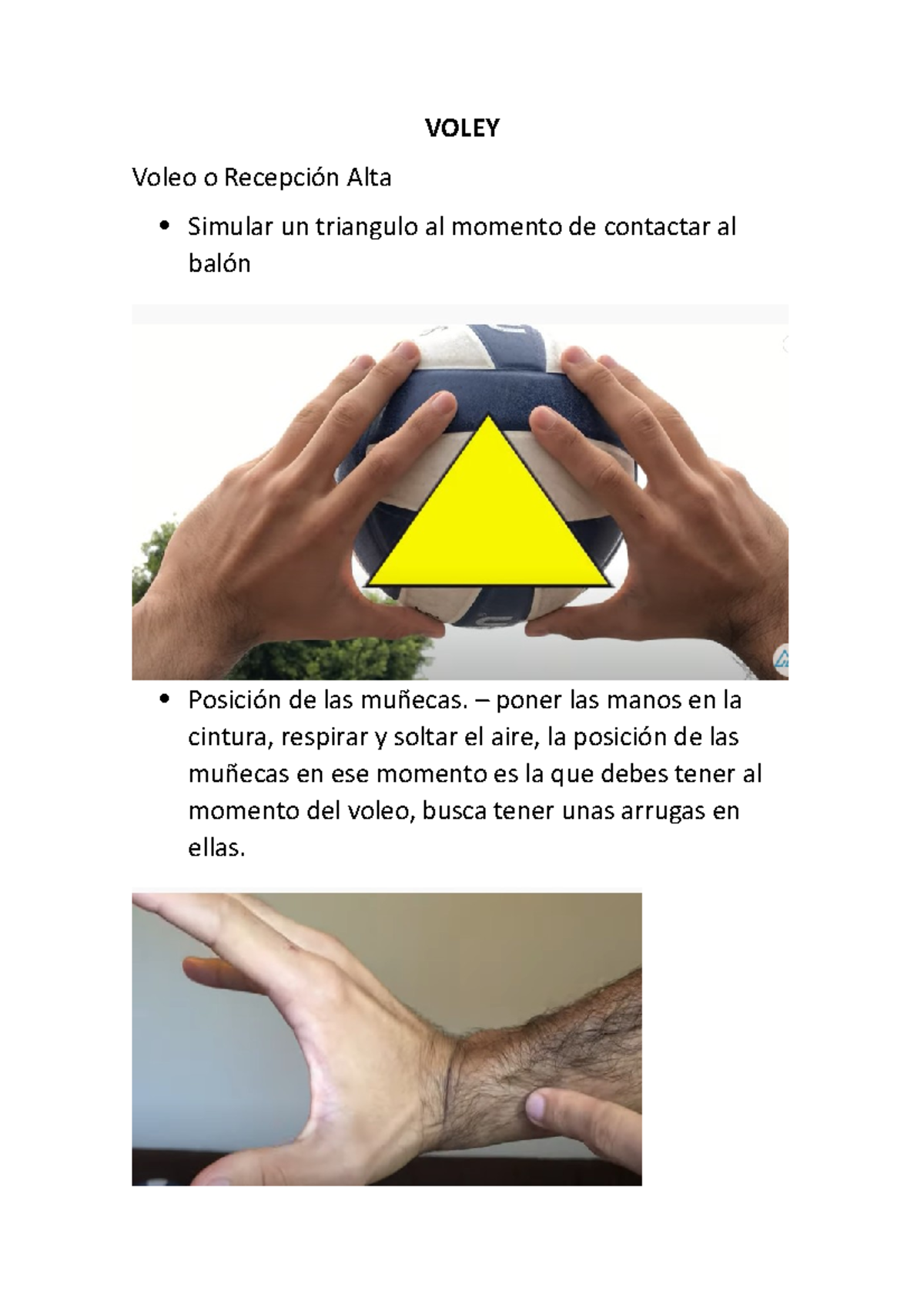Voley - RESUMEN - VOLEY Voleo o Recepción Alta Simular un triangulo al ...