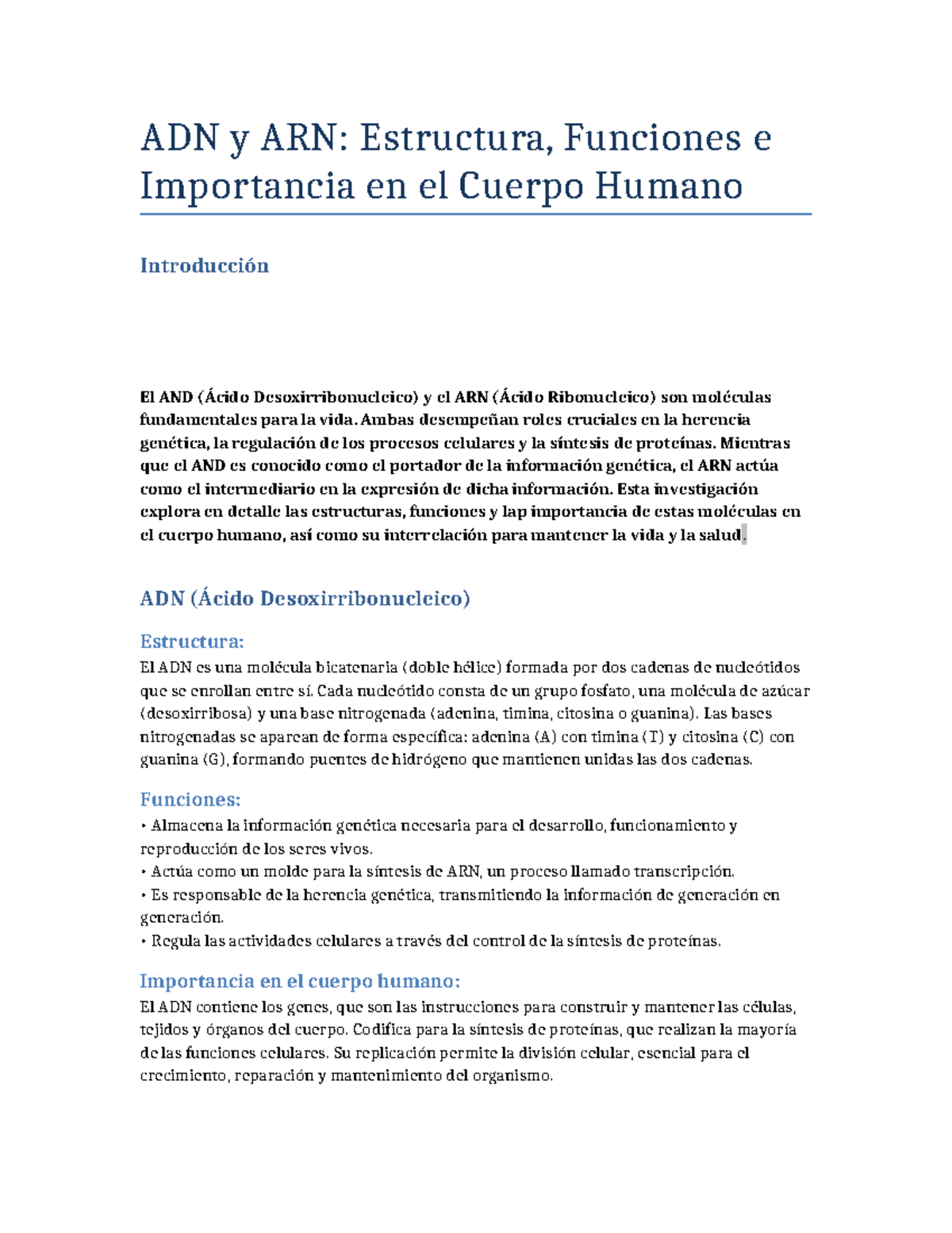 ADN ARN Estructura Funciones Importancia - Ambas desempeñan roles cruciales en la herencia ...