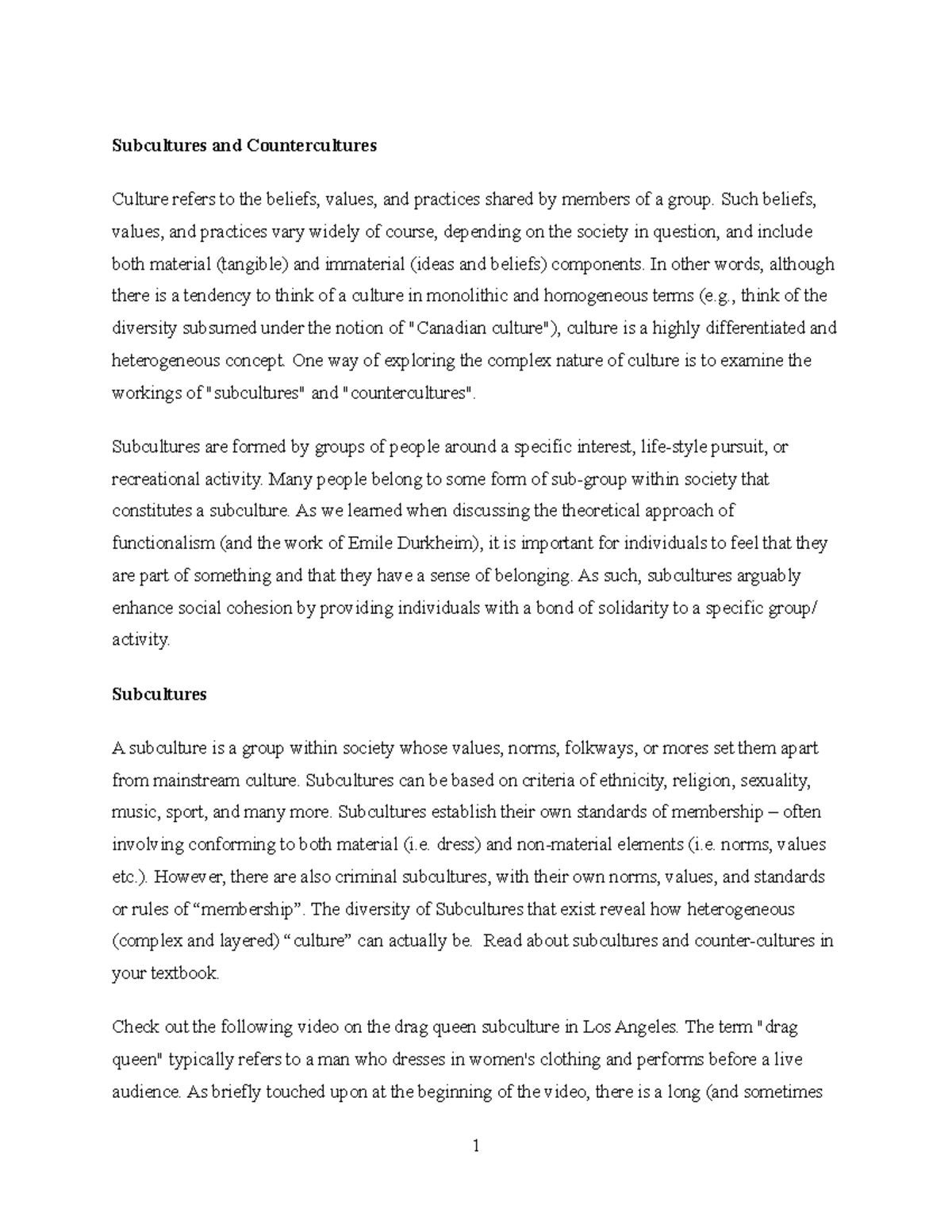 Subcultures and Countercultures (Sociology) - Subcultures and ...