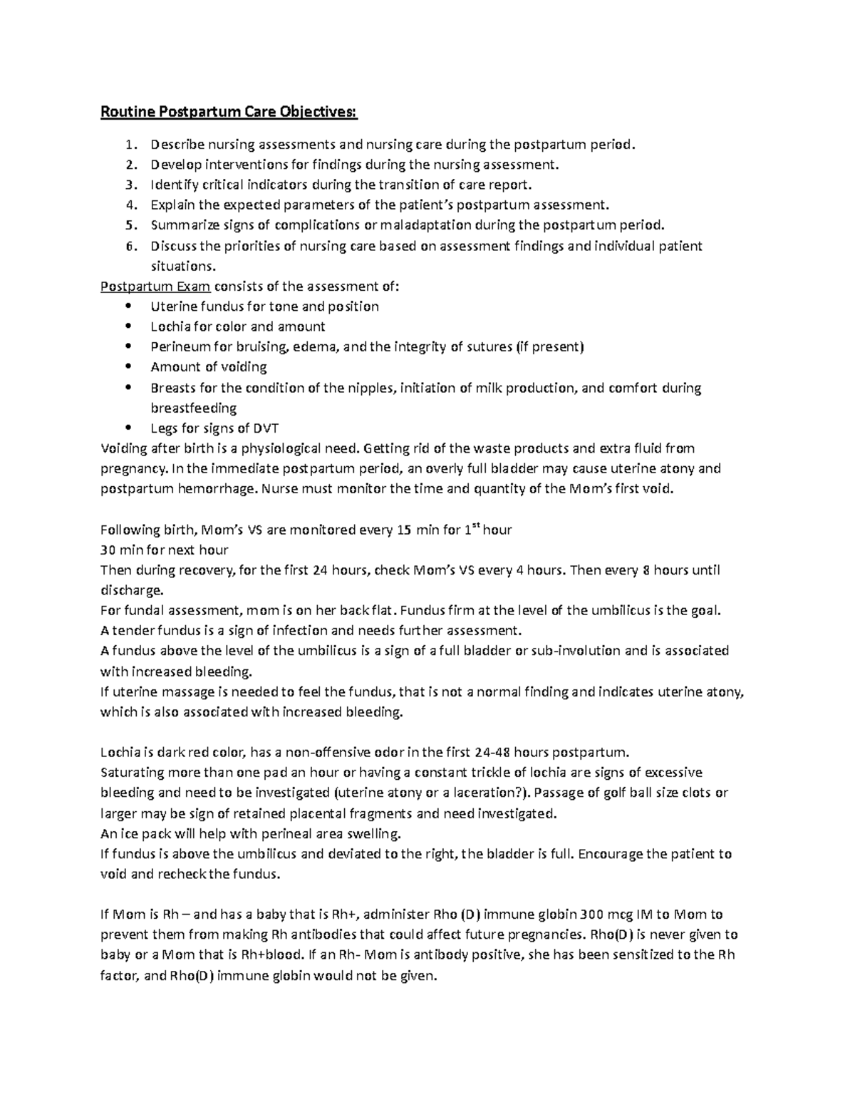 Routine Postpartum Care Objectives - Routine Postpartum Care Objectives ...