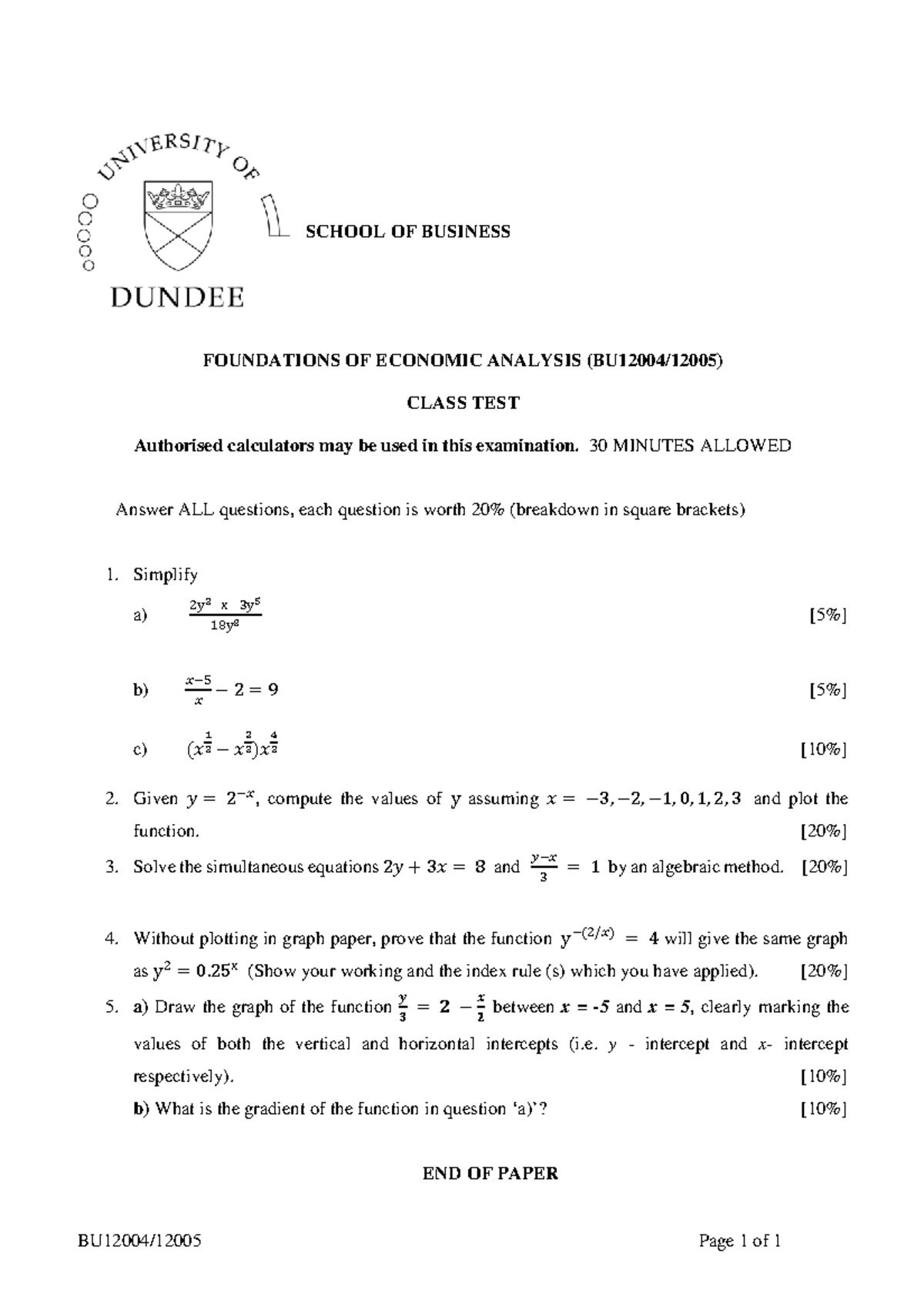 Quiz 2017 number 1 - SCHOOL OF BUSINESS FOUNDATIONS OF ECONOMIC ...