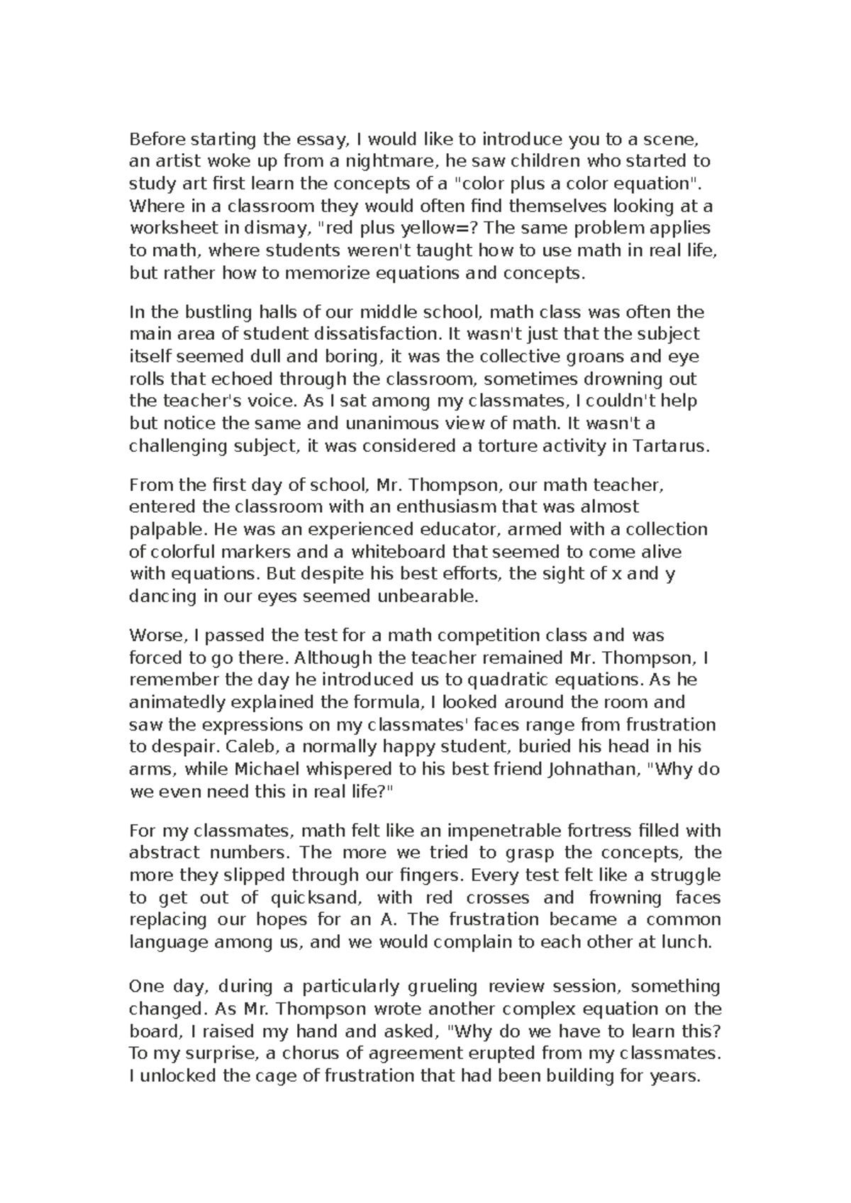 Final Draft - Essay - Before starting the essay, I would like to ...