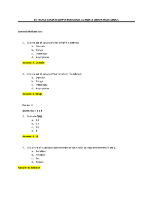 Nursing Entrance Exam Assessment Question and Answer and Reviewer ...
