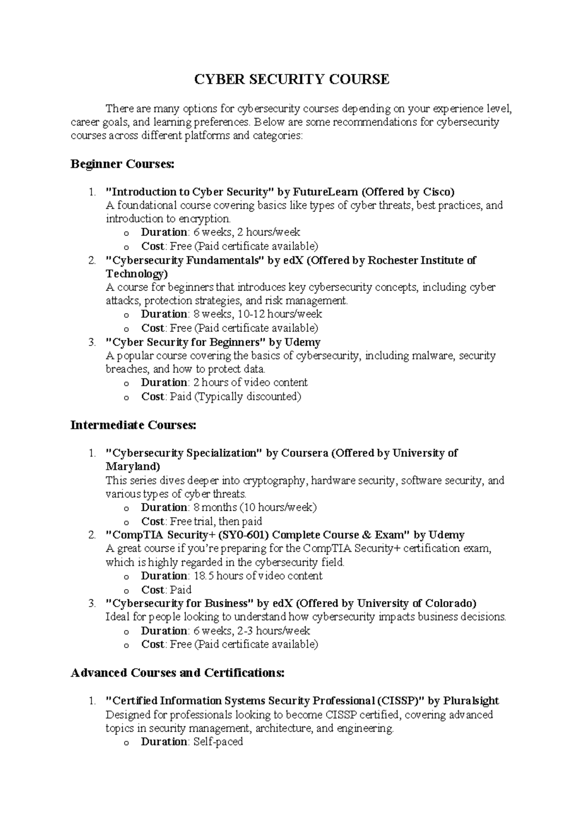 Cyber Security Course - Notes - CYBER SECURITY COURSE There are many ...